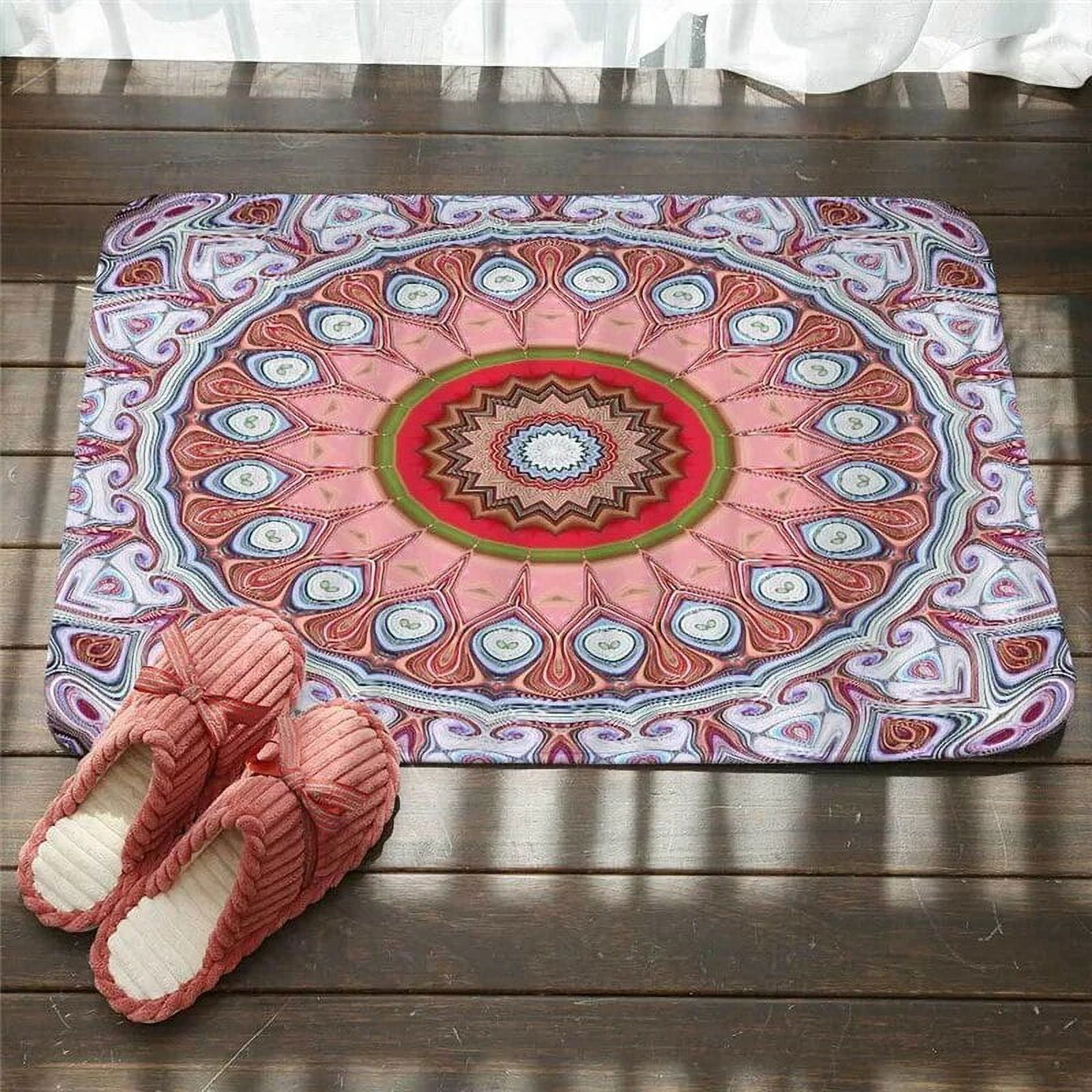 Mandala Floor Door Mats Flannel Rainbow Color Mandala Floral Rugs Anti ...