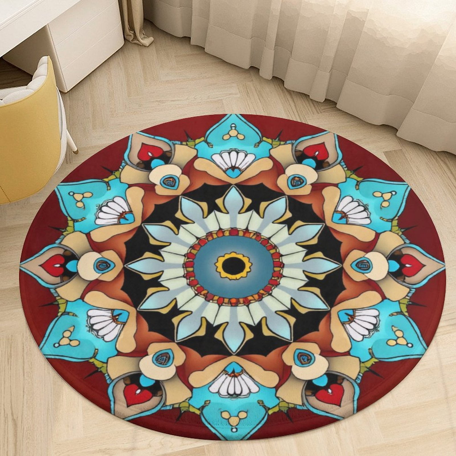 Mandala Floral Art Design Round Area Rugs for Bedroom Living Room, 6FT Soft Indoor Circle ...