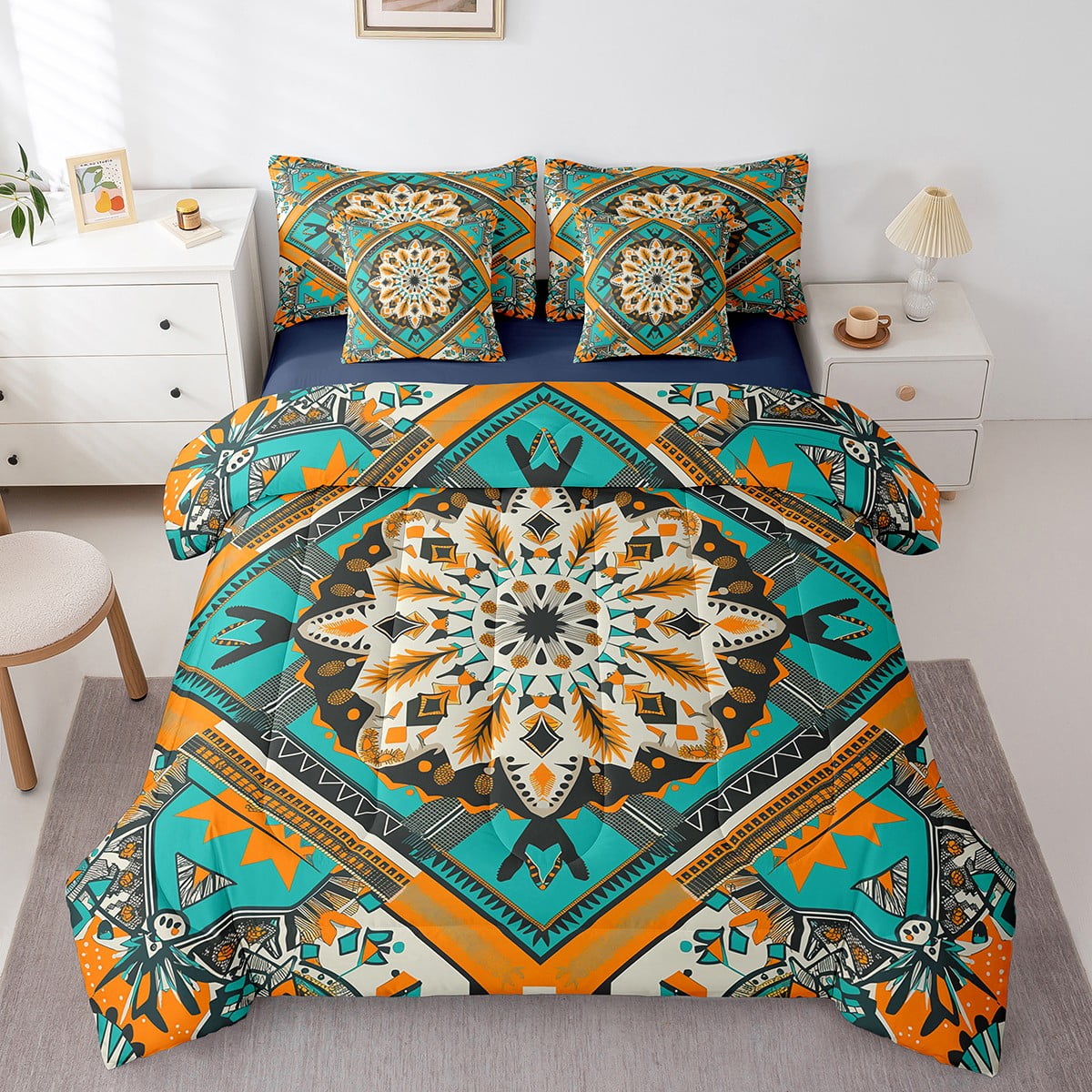 Mandala Floral Bed in a Bag Twin Size,Boho Aesthetic Comforter Set 7 ...