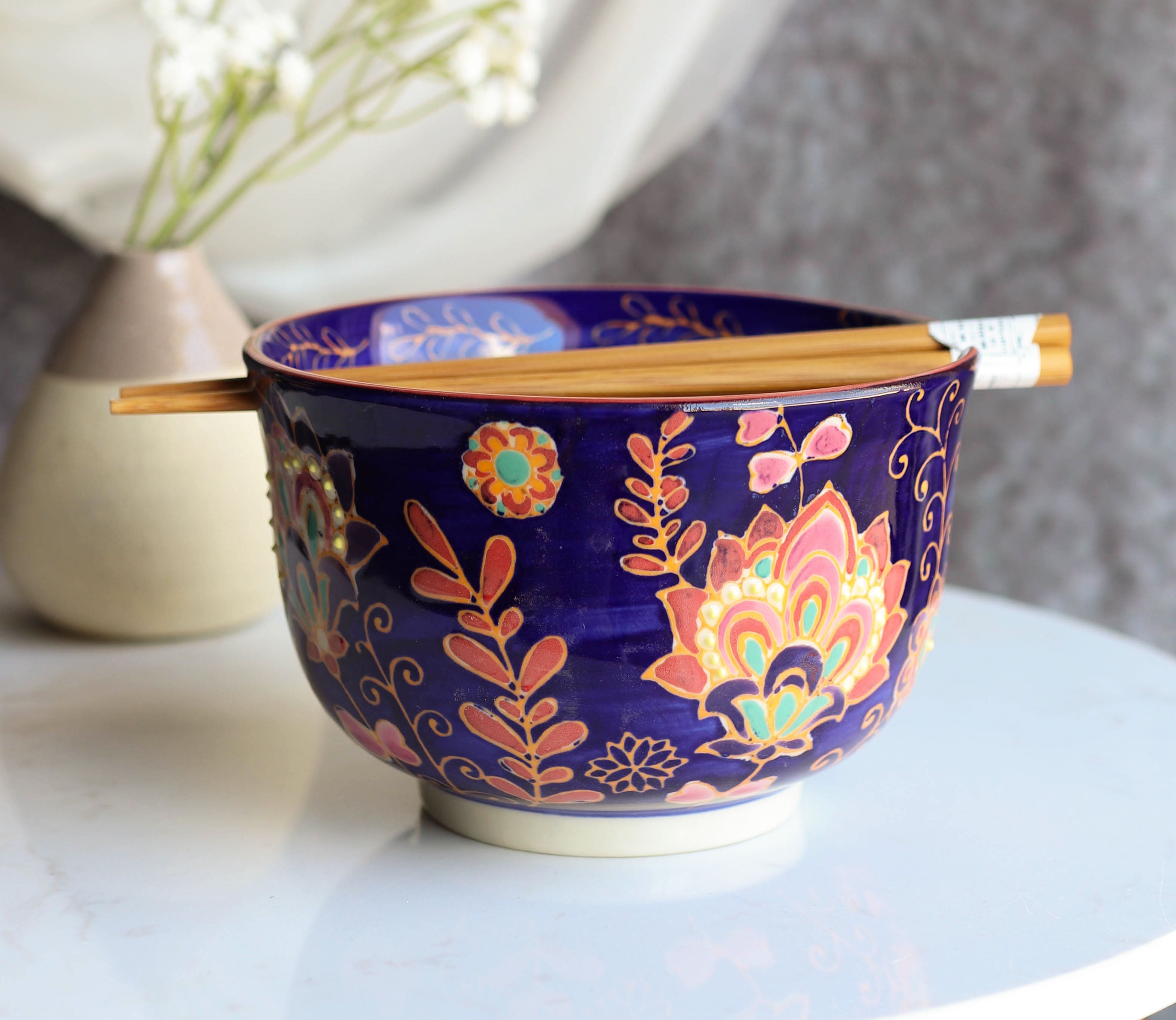 Mandala Floral Blossoms Purple Ramen Noodles Soup Large 6"D Bowl W ...
