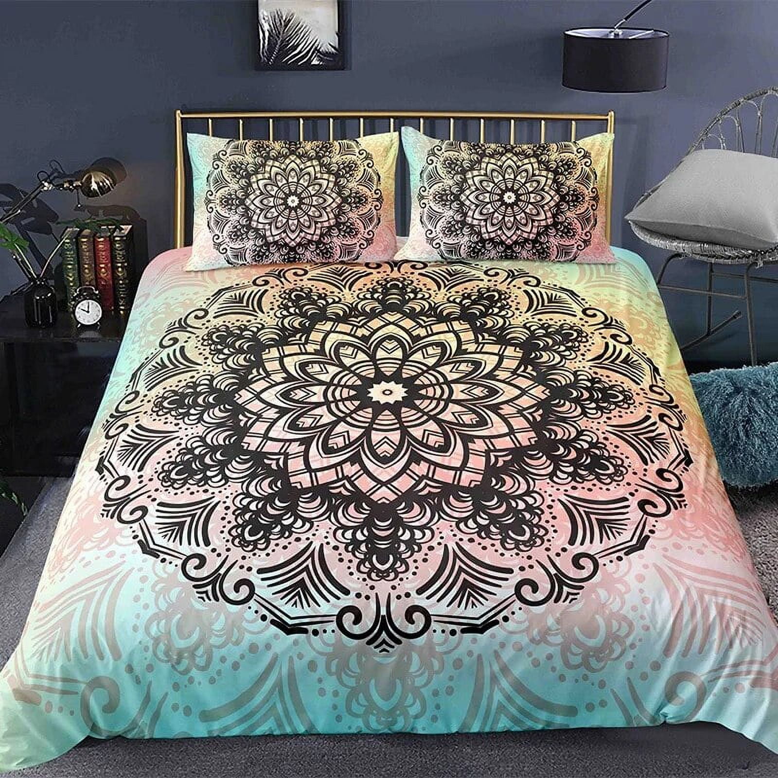 Mandala Flower Duvet Cover Set Bohemian Style Colourful Flowers ...