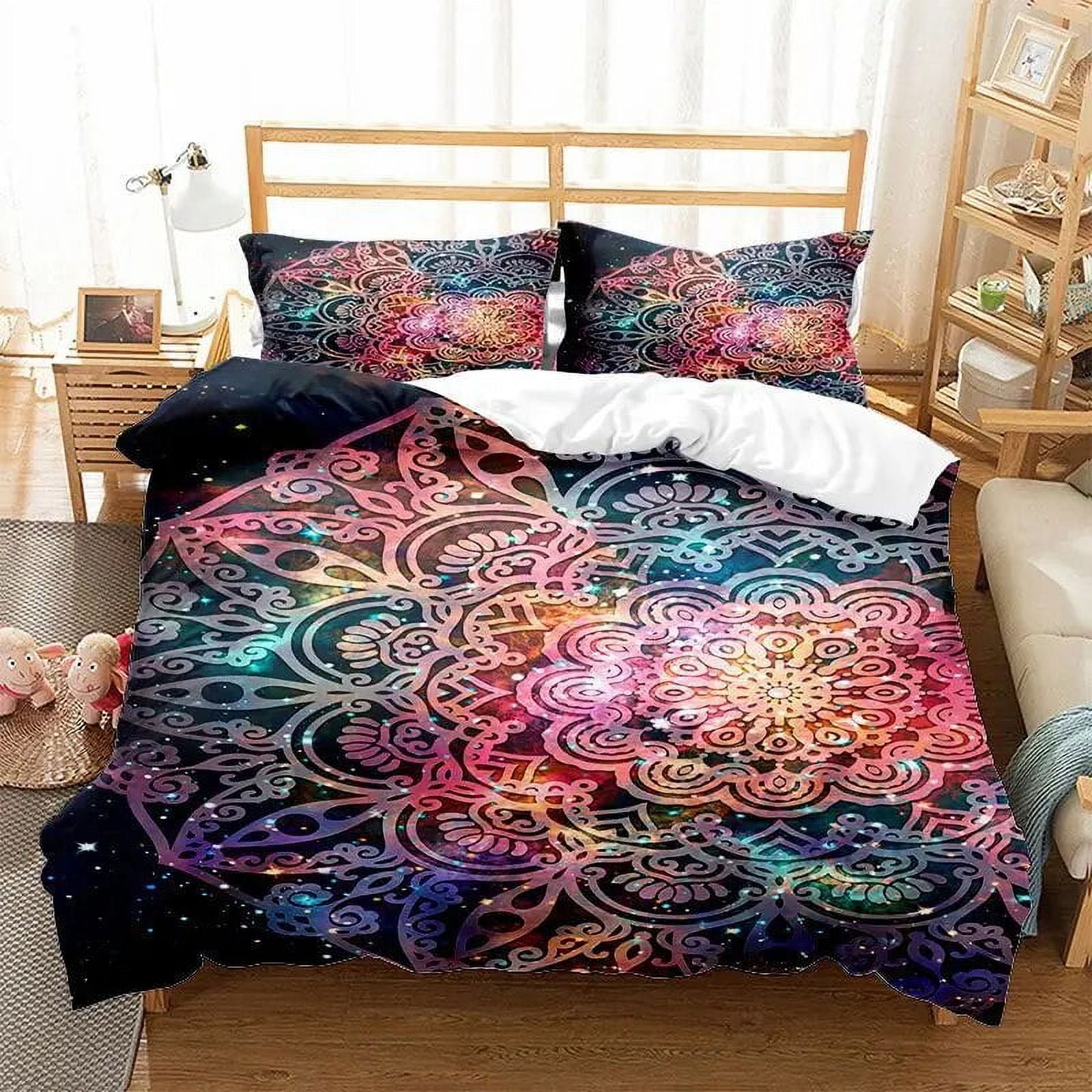 Mandala Flower Duvet Cover Set Bohemian Style Colourful Flowers ...