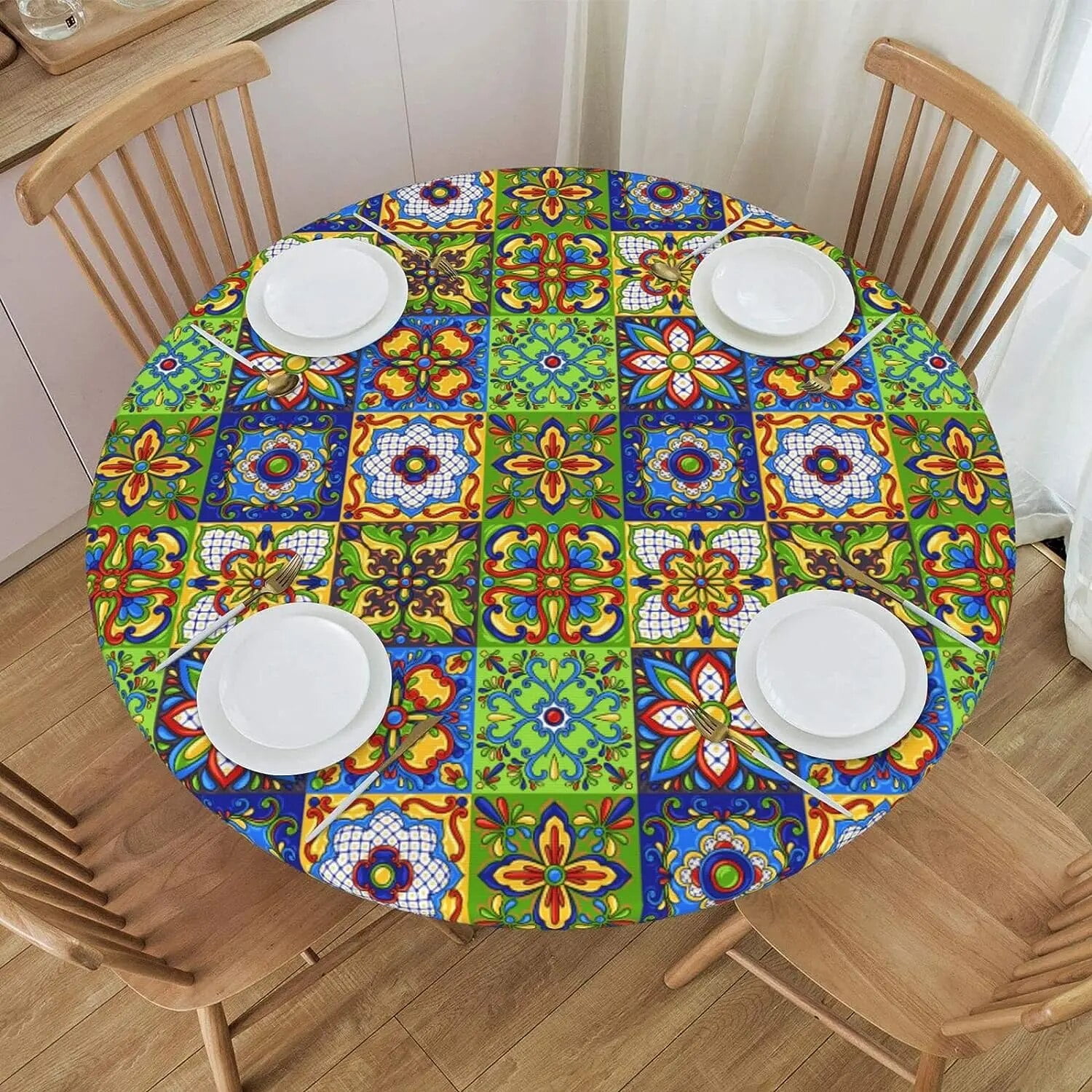Mandala Flower Elastic Edged Fitted Round Table Cloths Bohemian Tile ...
