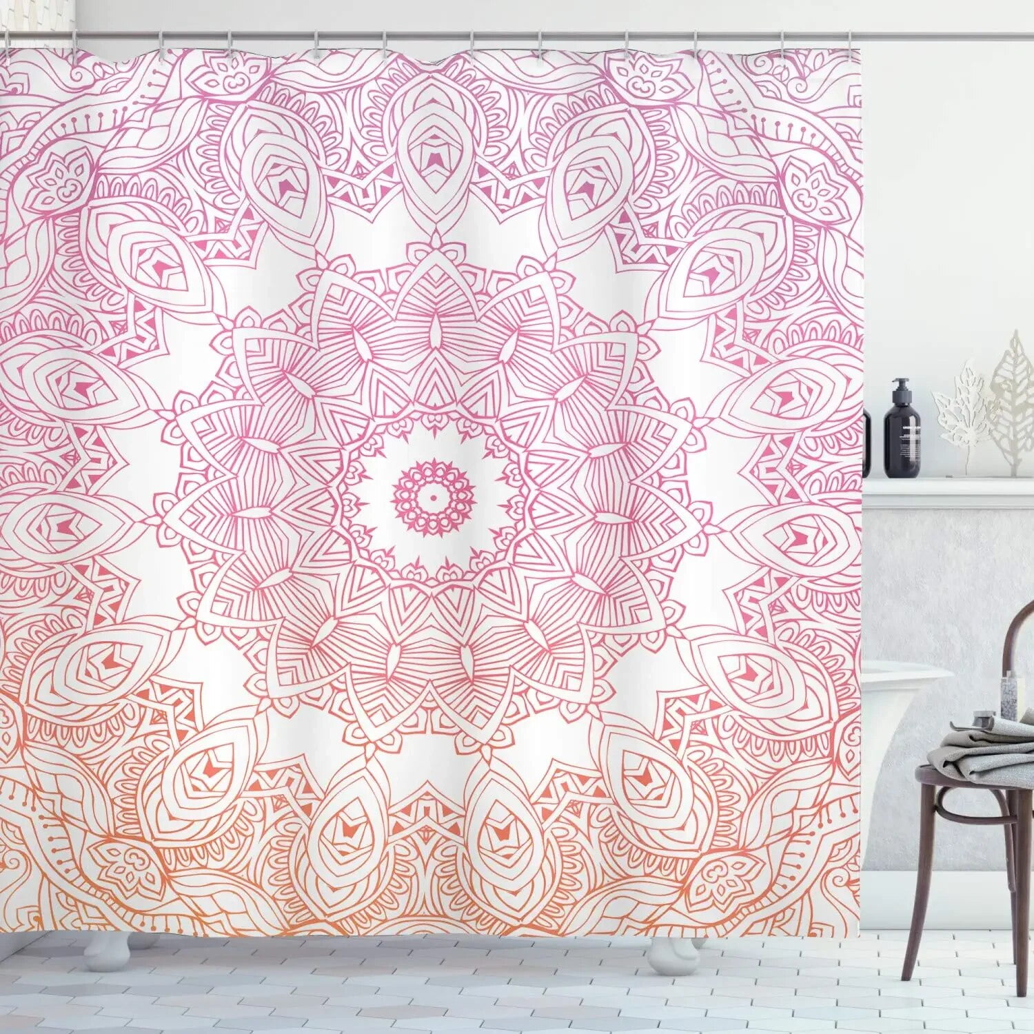 Mandala Flower Fabric Shower Curtain Set With Waterproof Indian