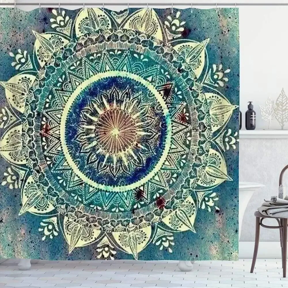 Mandala Flower Fabric Shower Curtain Set With Waterproof Indian