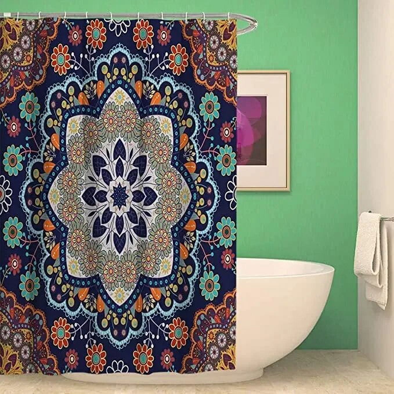Mandala Flower Fabric Shower Curtain Set With Waterproof Indian