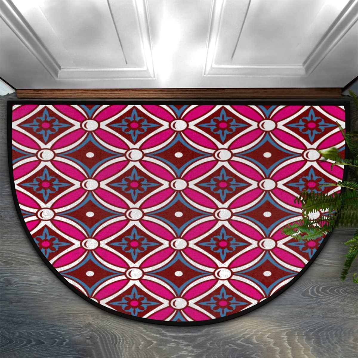 Mandala Flower Pattern Half Round Door Mat Half Circle Area Rug Doormat ...