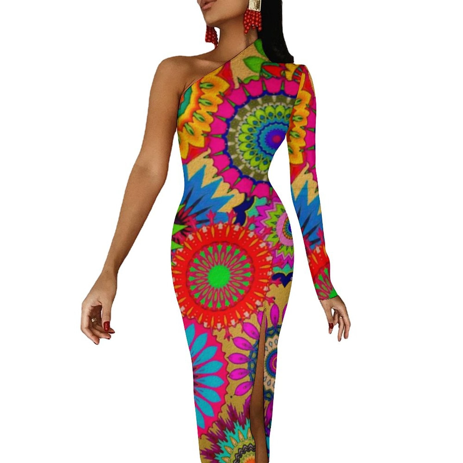 Mandala Flower Print Long Dress Psychedelic Hippie Street Style Maxi ...