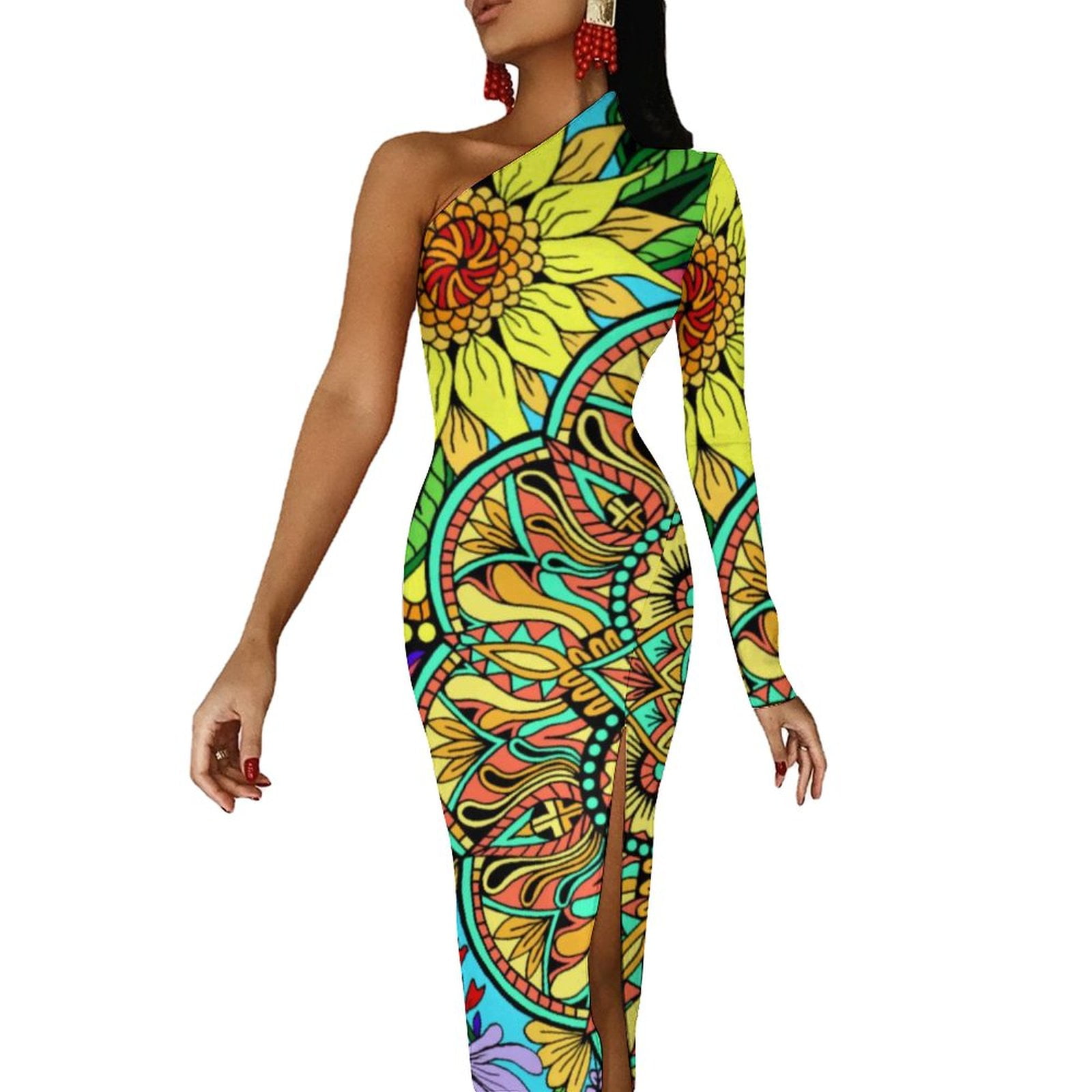 Mandala Flower Print Long Dress Psychedelic Hippie Street Style Maxi ...