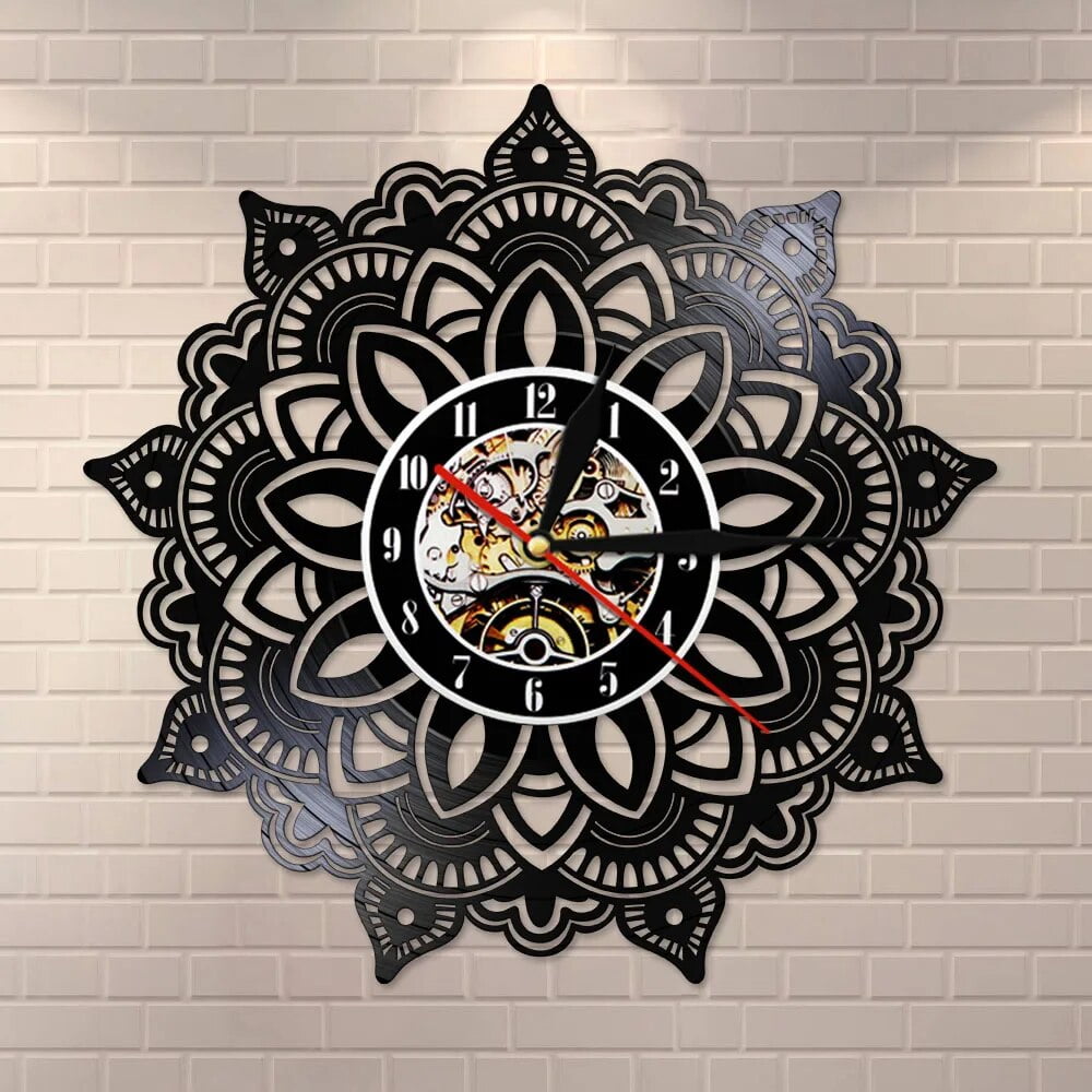 Mandala Flower Silent Vinyl Wall Clock,Vinyl Record Clock Wall Art ...