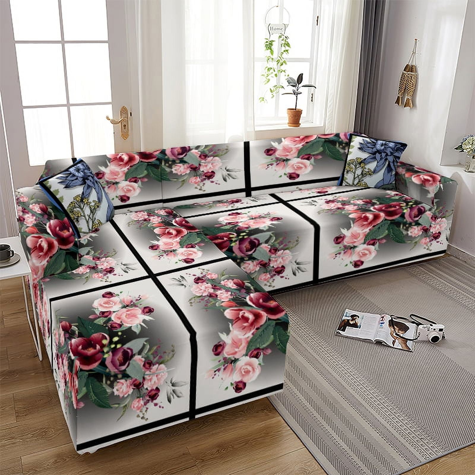 Mandala Flower Stretch Sofa Cover for Living Room Retro Print 1/2 3/4 ...