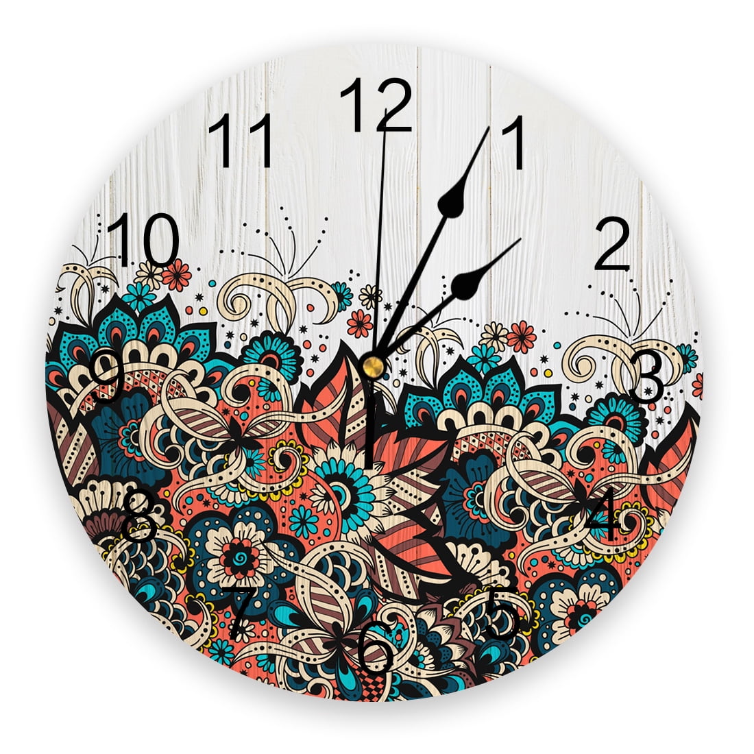 Mandala Flower Wood Grain PVC Wall Clock Living Room ration Wall Clock ...