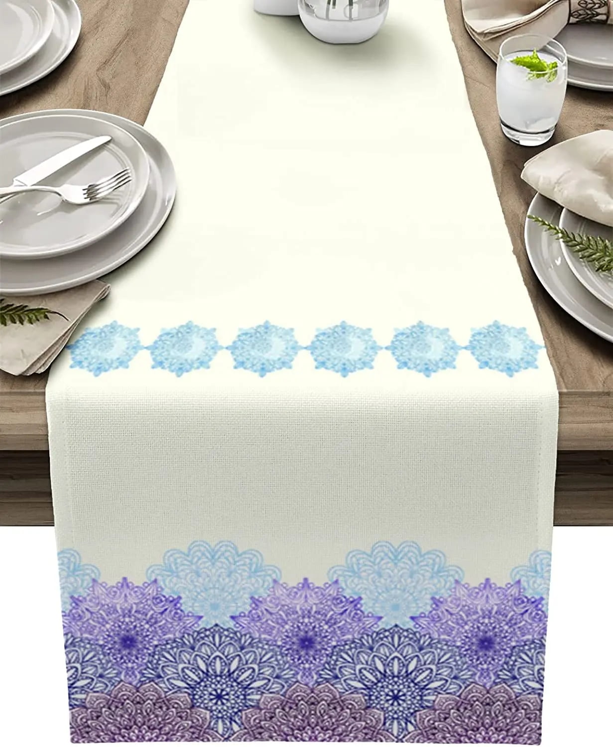 Mandala Flowers Texture Linen Table Washable Runners for Dining Table ...