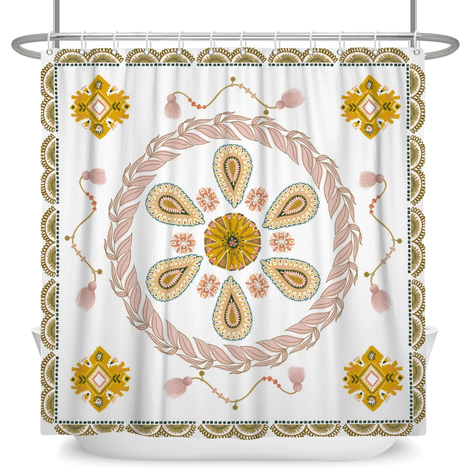 Mandala Flowers Waterproof Shower Curtain Polyester Fabric Bohemian