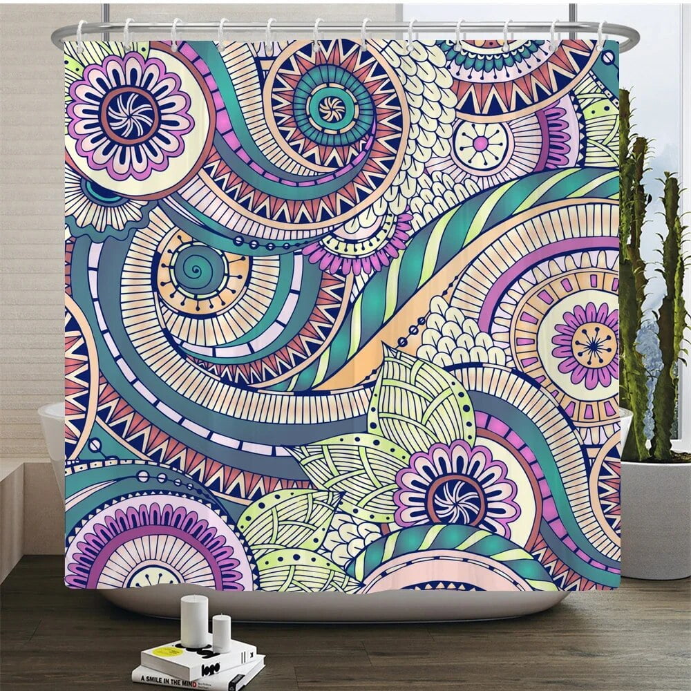 Mandala Flowers Waterproof Shower Curtain Polyester Fabric Bohemian
