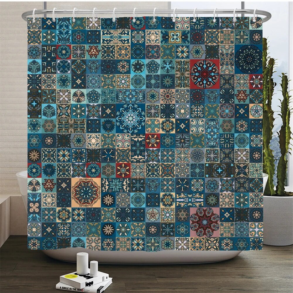 Mandala Flowers Waterproof Shower Curtain Polyester Fabric Bohemian