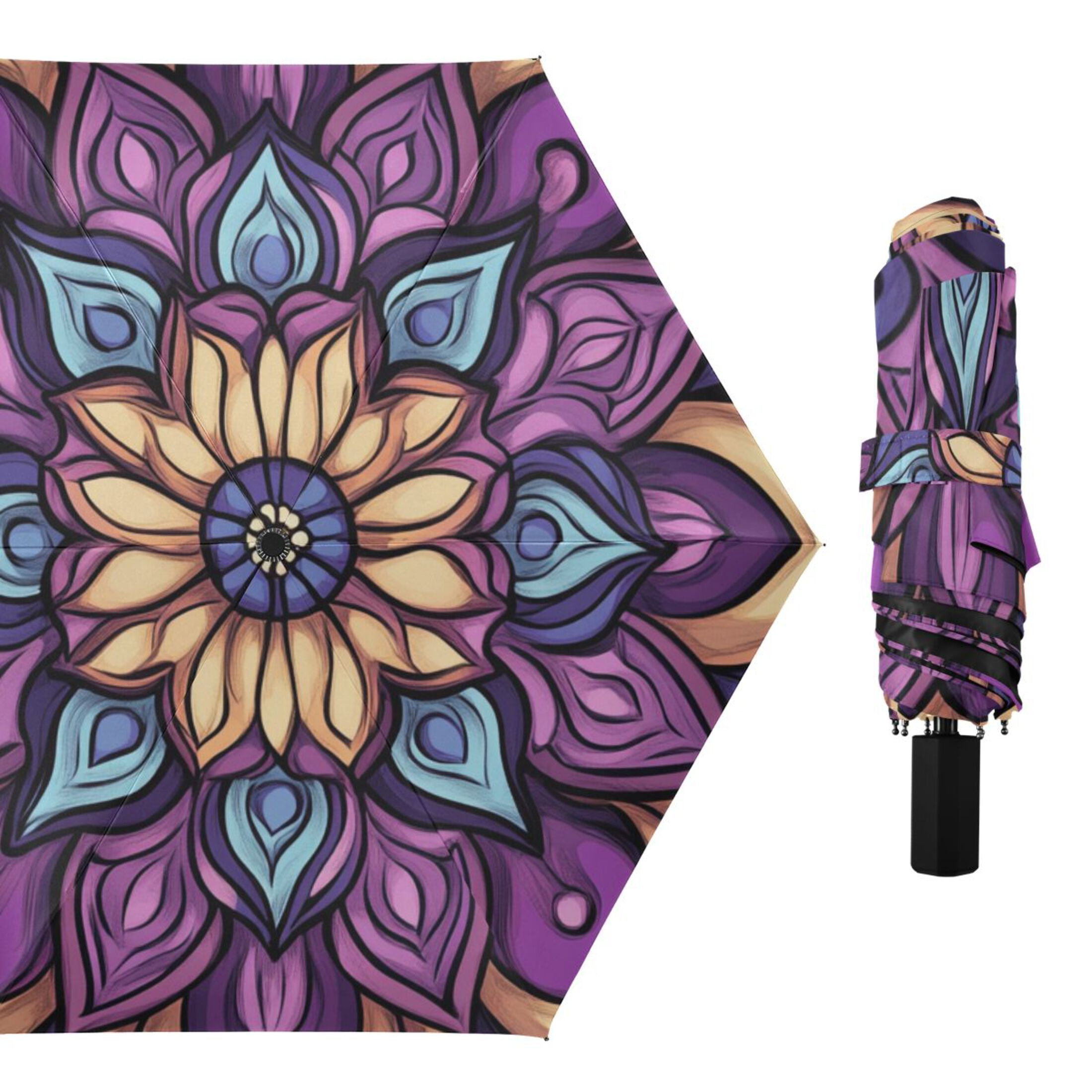Mandala Flowers in Purple Yellow Blue All Weather Umbrella Triple ...