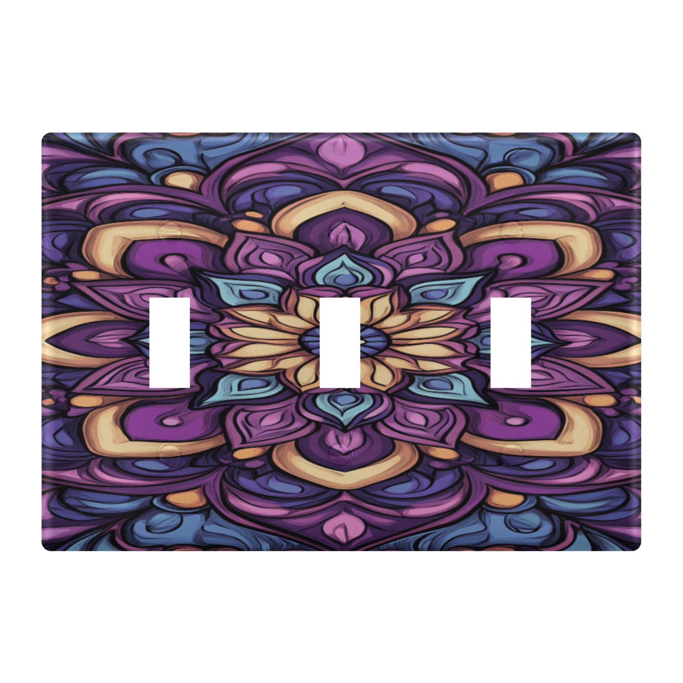 Mandala Flowers in Purple Yellow Blue Light Switch Cover Electrical ...