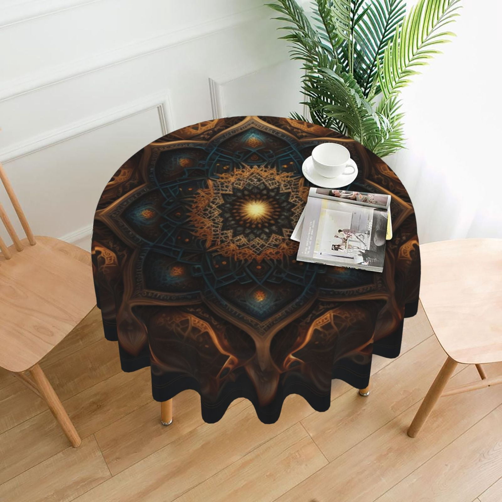 Mandala Geometry Abstract Tablecloths Round 60 inch Fabric Table Cloth ...