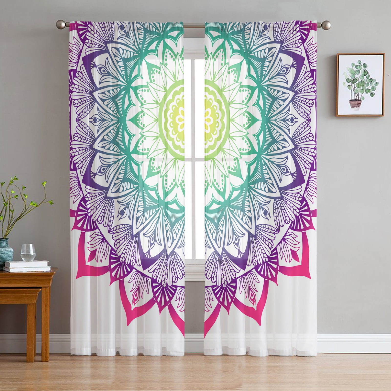 Mandala Gradient Bohemian Flower Tulle Curtains For Living Room Kitchen ...