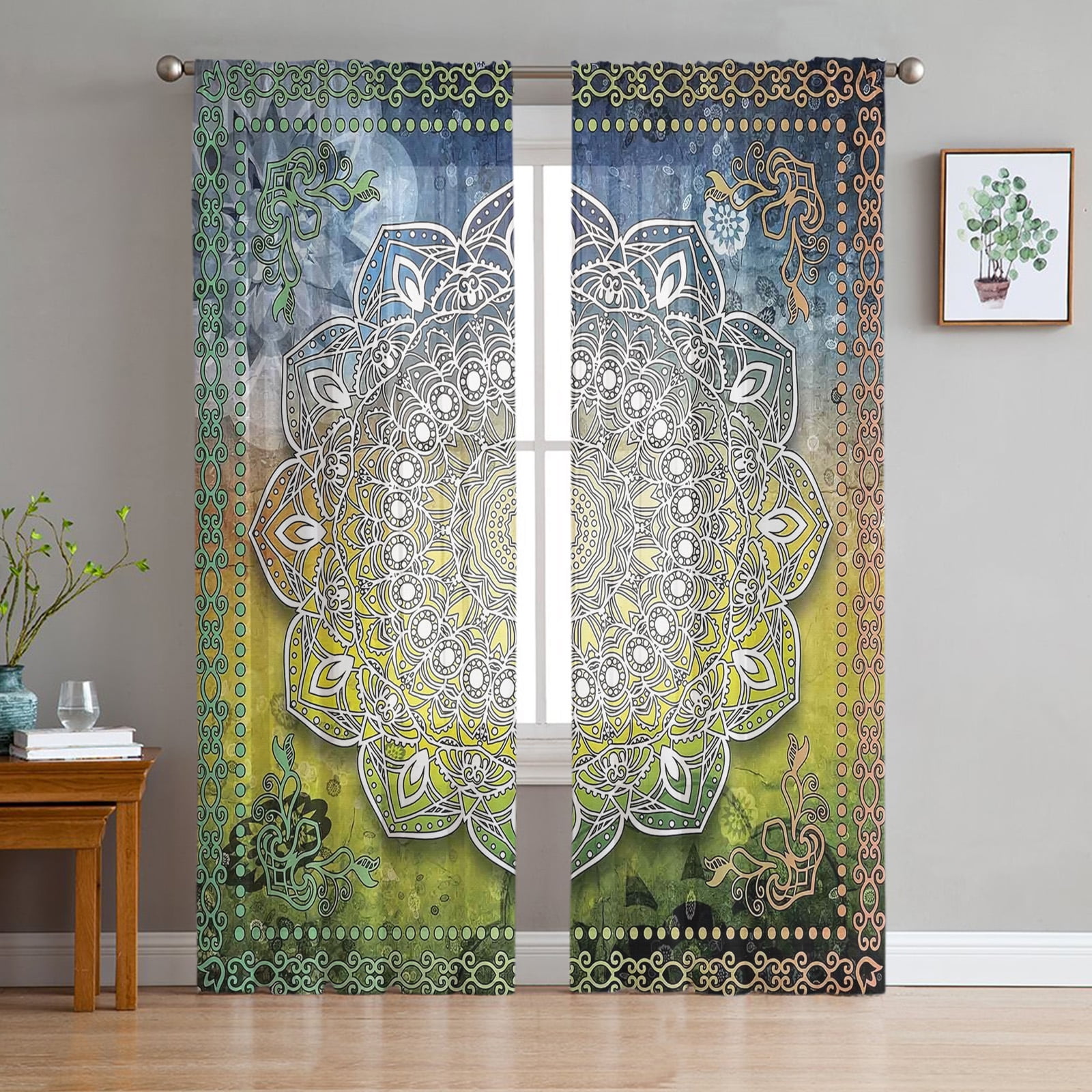 Mandala Gradient Screens Voile Tulle Sheer Curtains for Bedroom Living ...