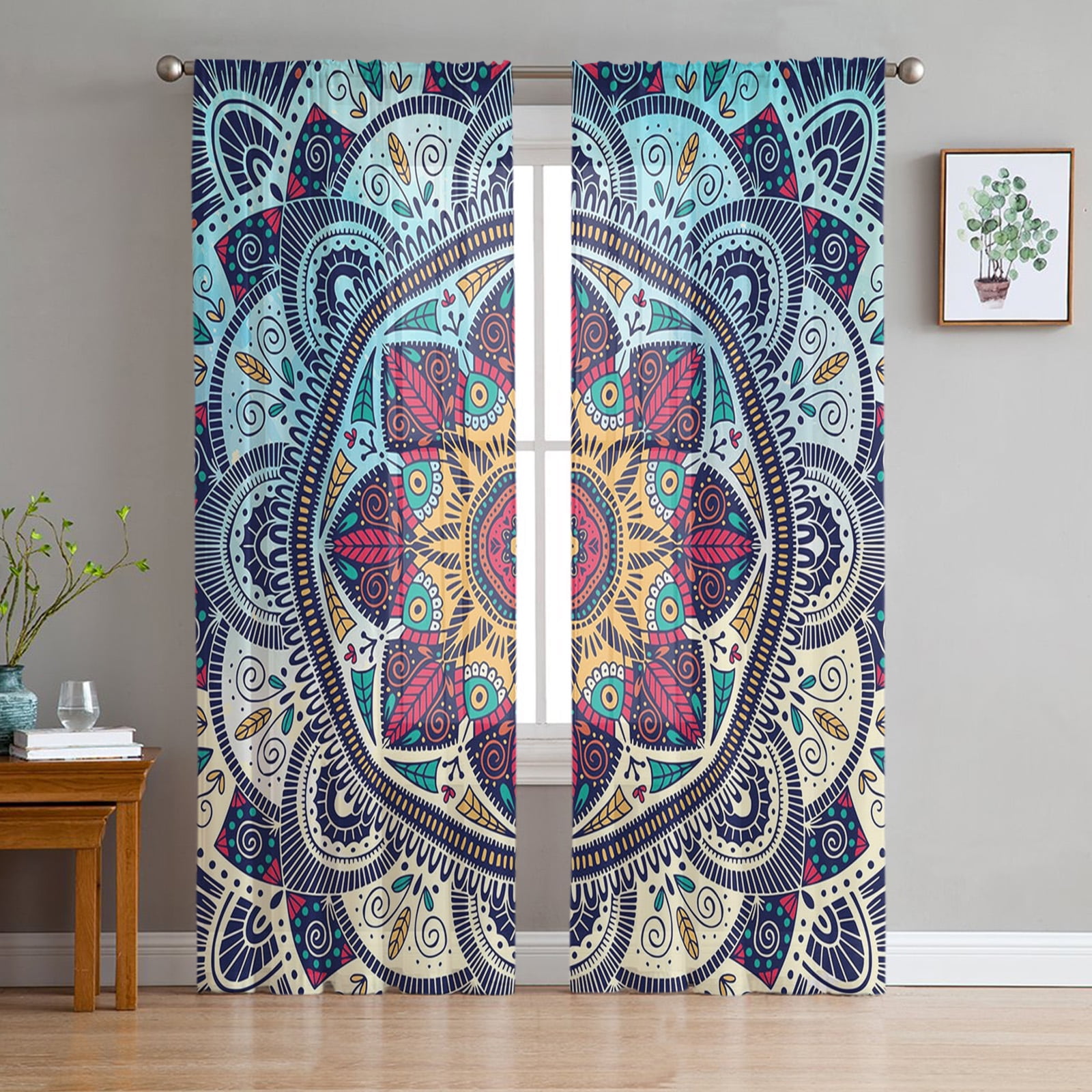 Mandala Gradient Screens Voile Tulle Sheer Curtains for Bedroom Living ...