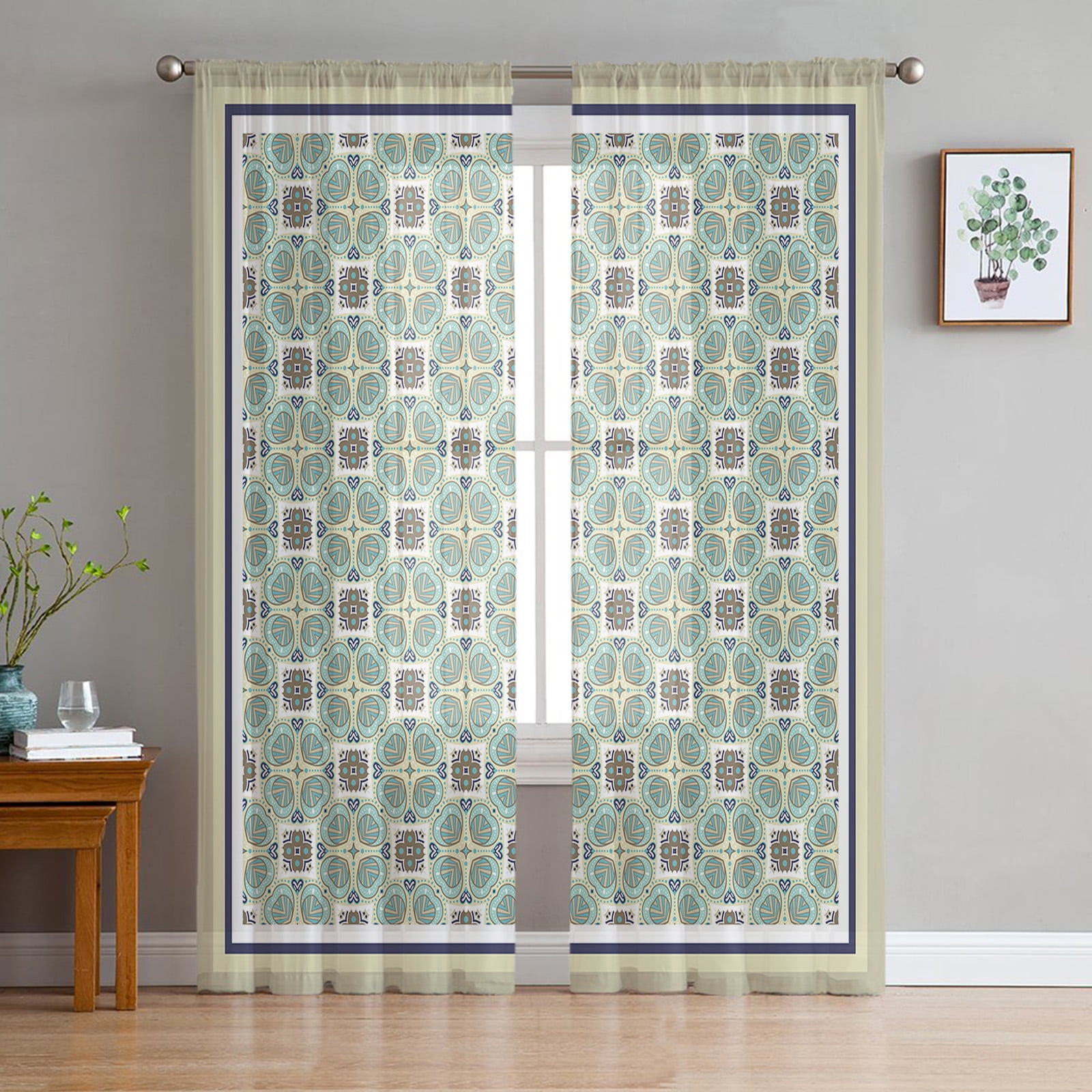 Mandala Gradient Tulle Sheer Window Curtains for Living Room Bedroom ...