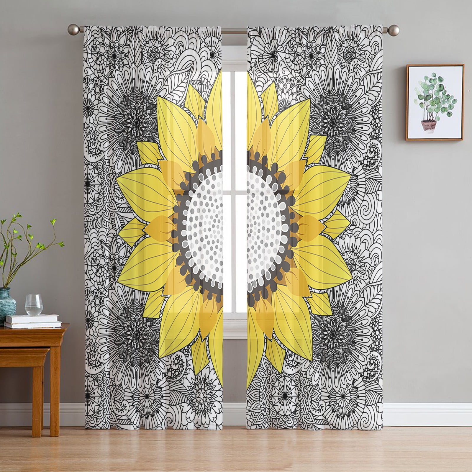 Mandala Gradient Tulle Sheer Window Curtains for Living Room Bedroom ...