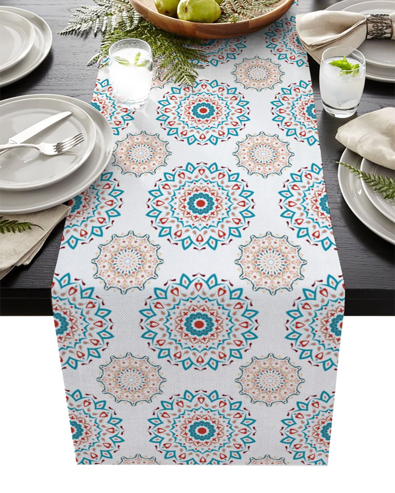 Mandala Grey Blue Texture Table Runner Home Wedding Table Flag Mat ...