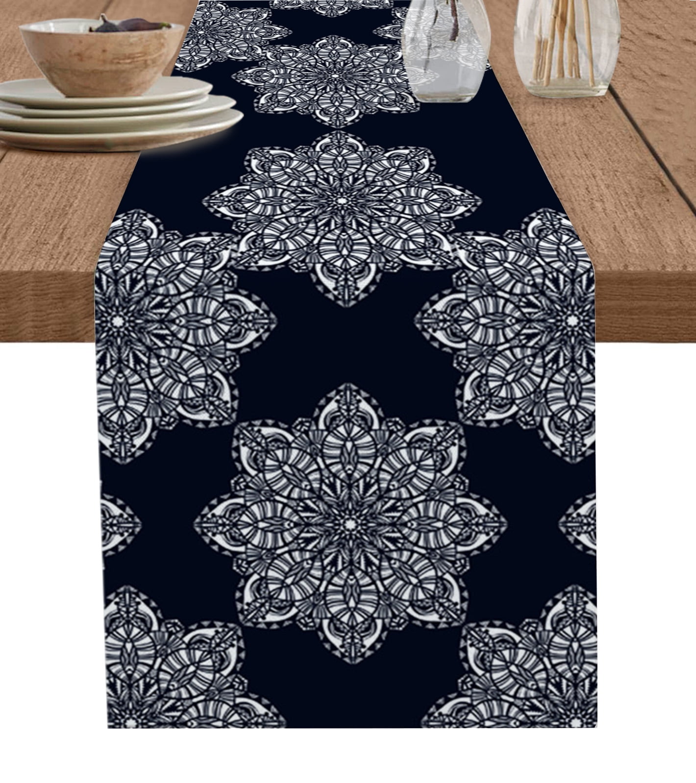 Mandala Grey Blue Texture Table Runner Home Wedding Table Flag Mat ...