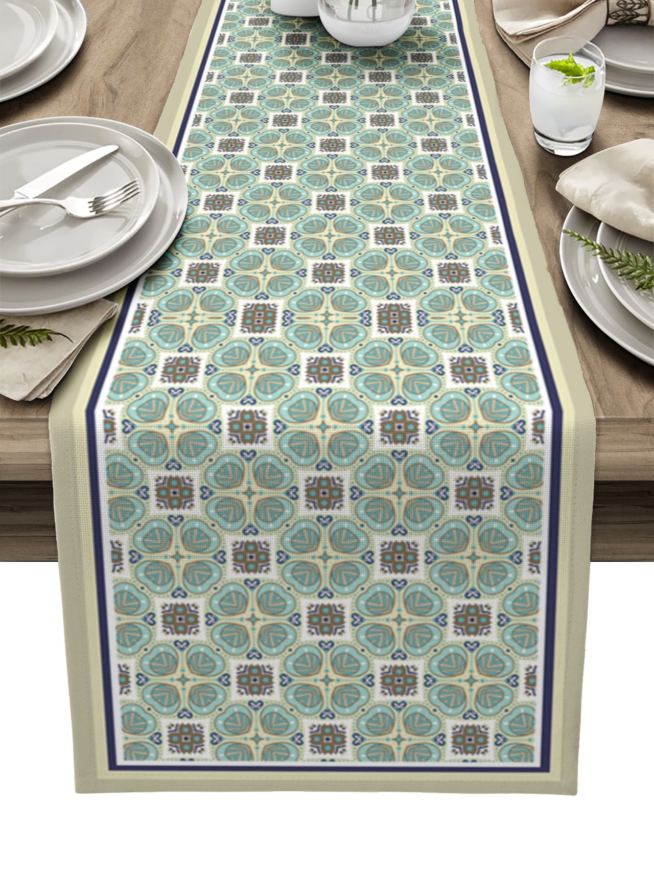 Mandala Grey Blue Texture Table Runner Home Wedding Table Flag Mat ...