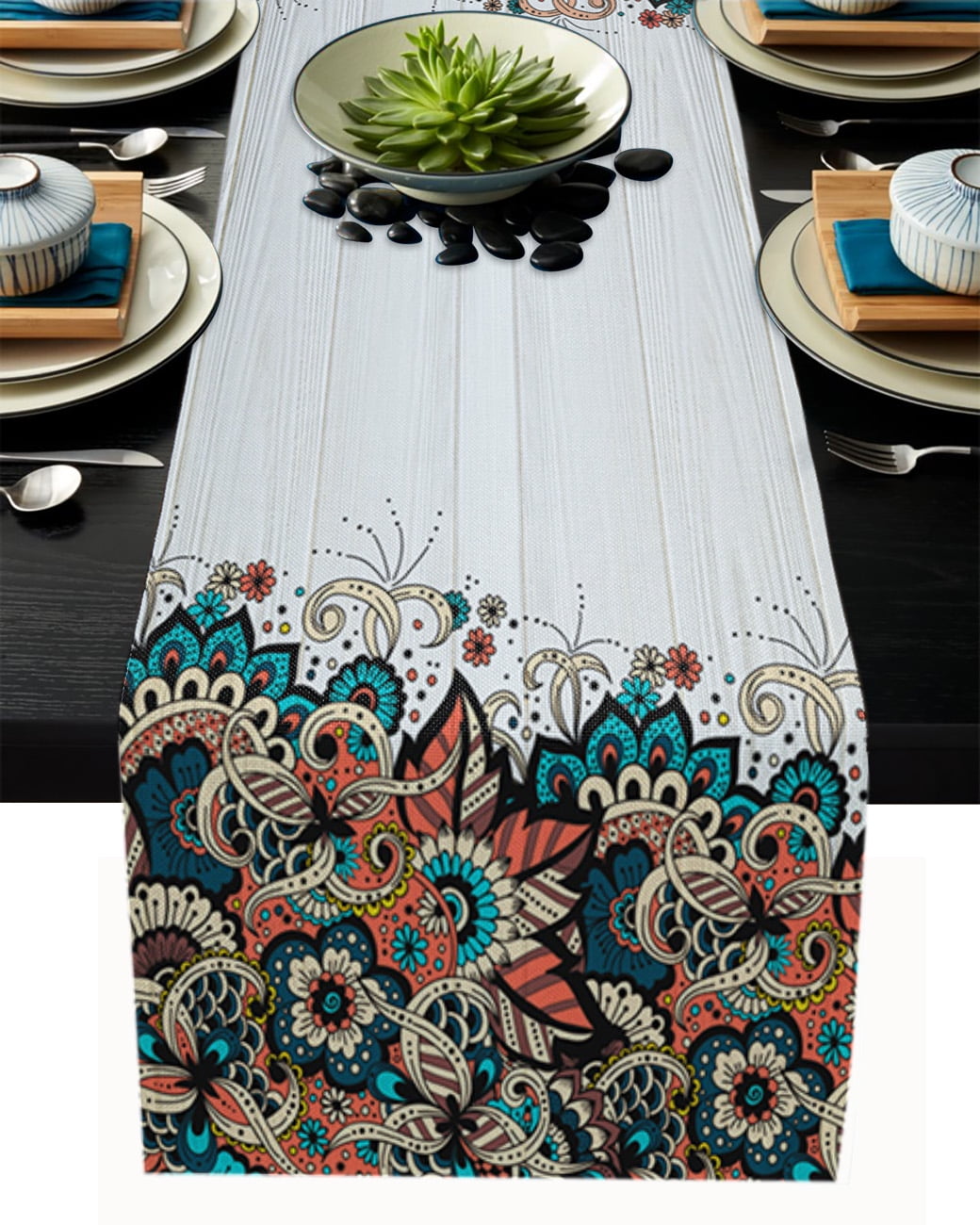 Mandala Grey Blue Texture Table Runner Home Wedding Table Flag Mat ...