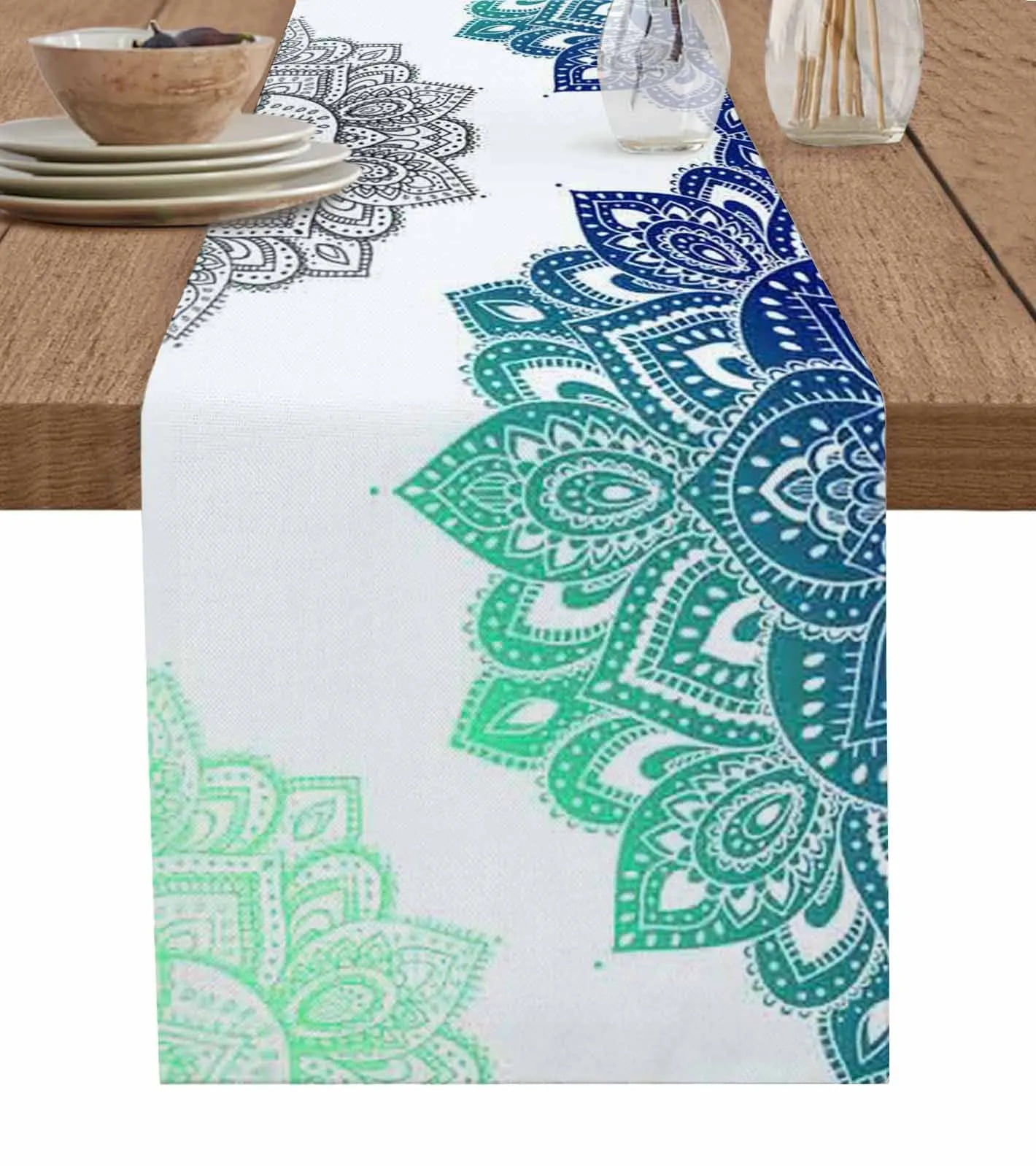 Mandala Grey Blue Texture Table Runner Home Wedding Table Flag Mat ...