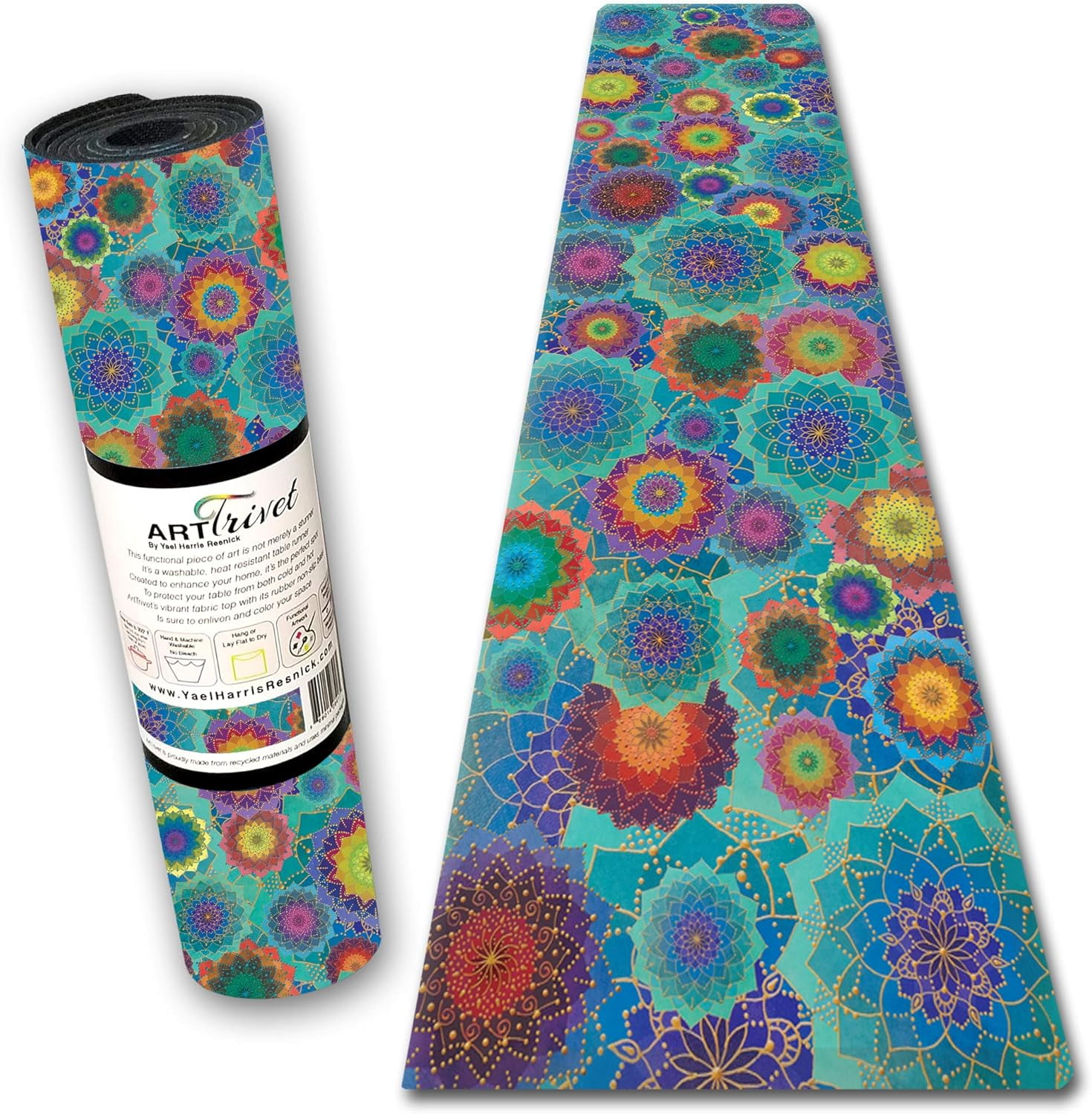 Mandala Heat-Resistant Table Runner and Trivet - Fabric top and Non ...