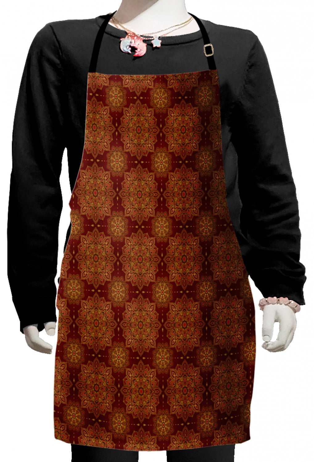 Mandala Kids Apron, Oriental Motifs with Floral Elements and Leavess ...