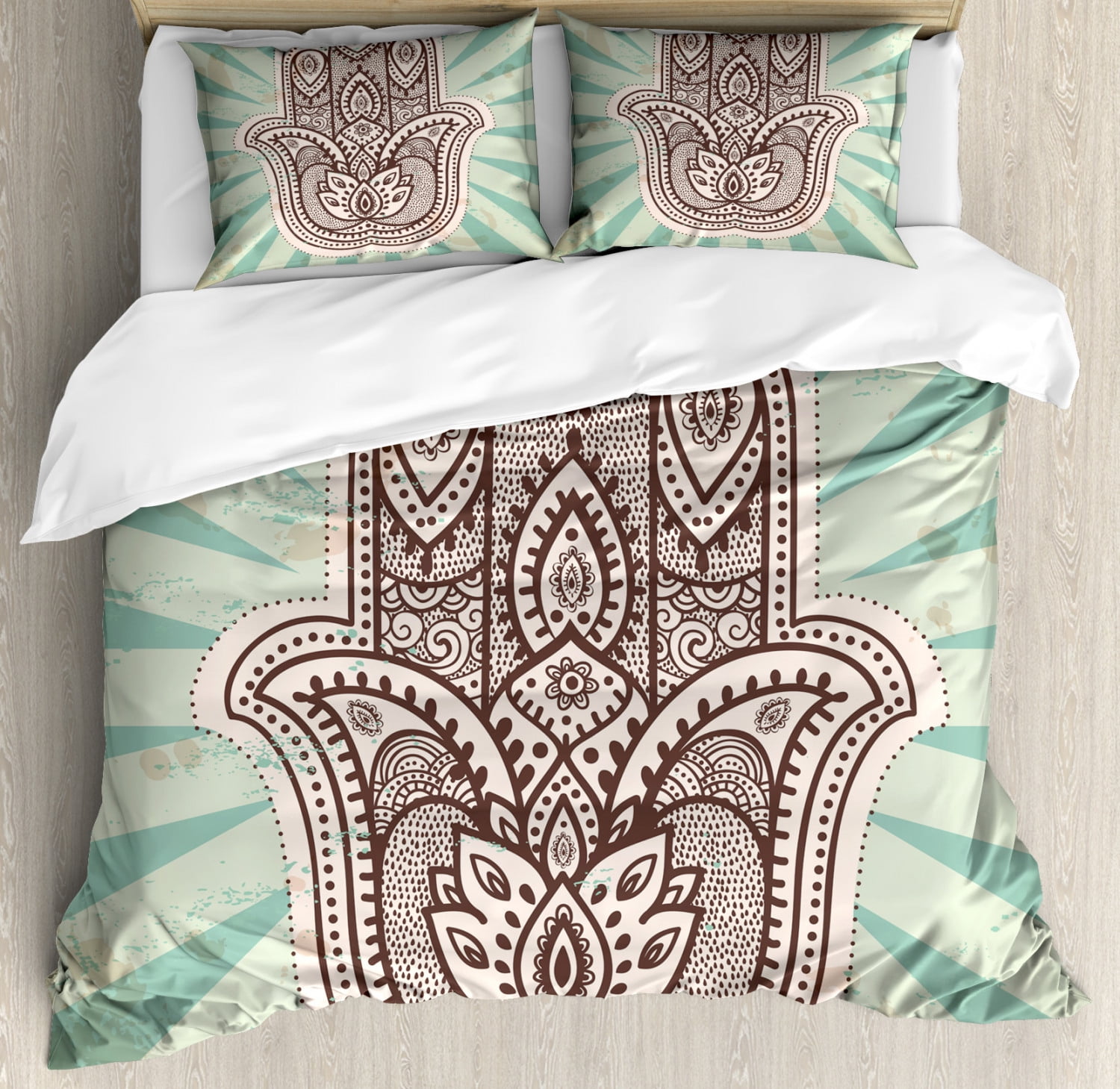 Mandala King Size Duvet Cover Set, Middle Eastern Religious Hand Motif ...