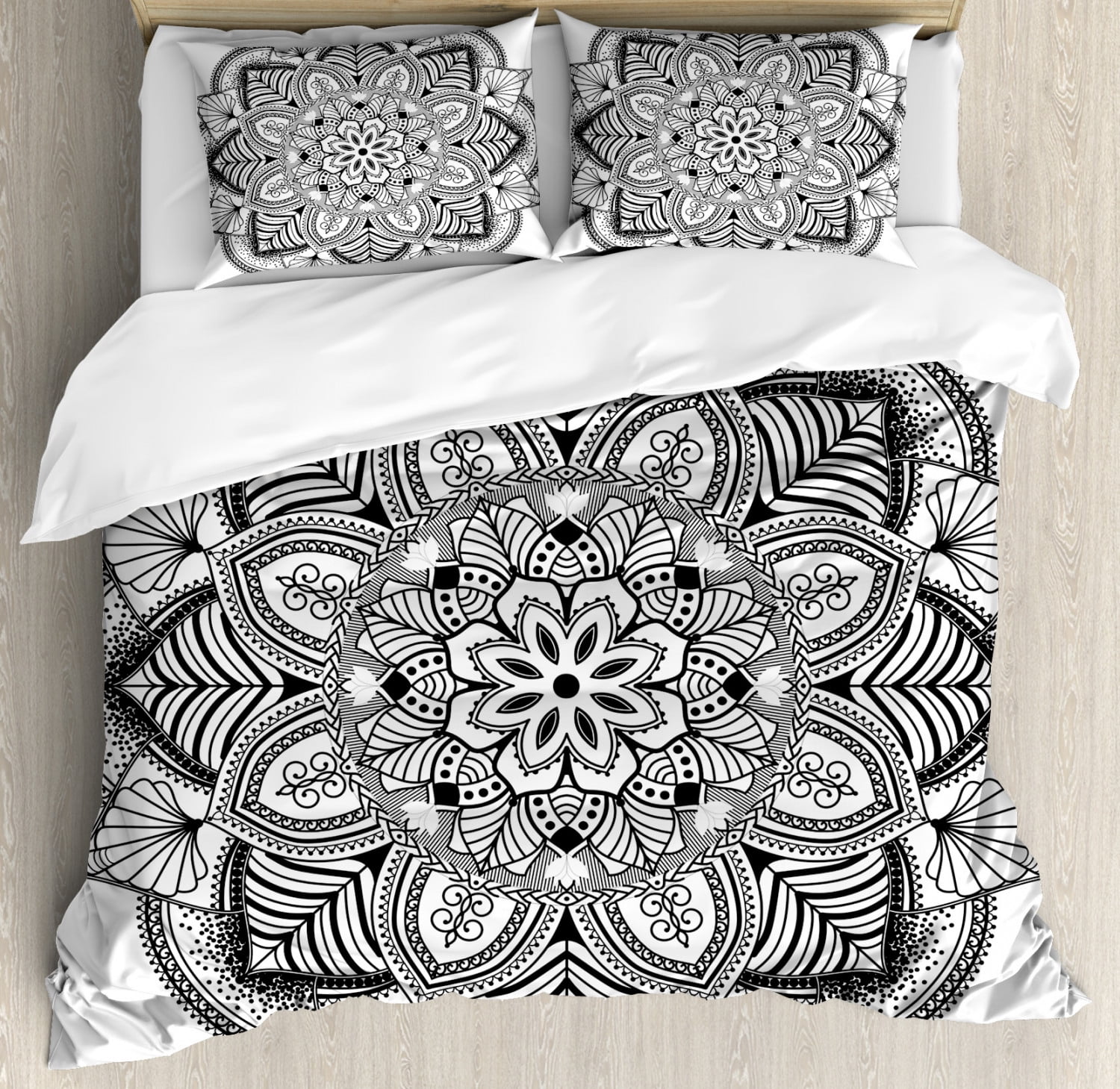 Mandala King Size Duvet Cover Set, Ringed Ethnic Floral Pattern with ...
