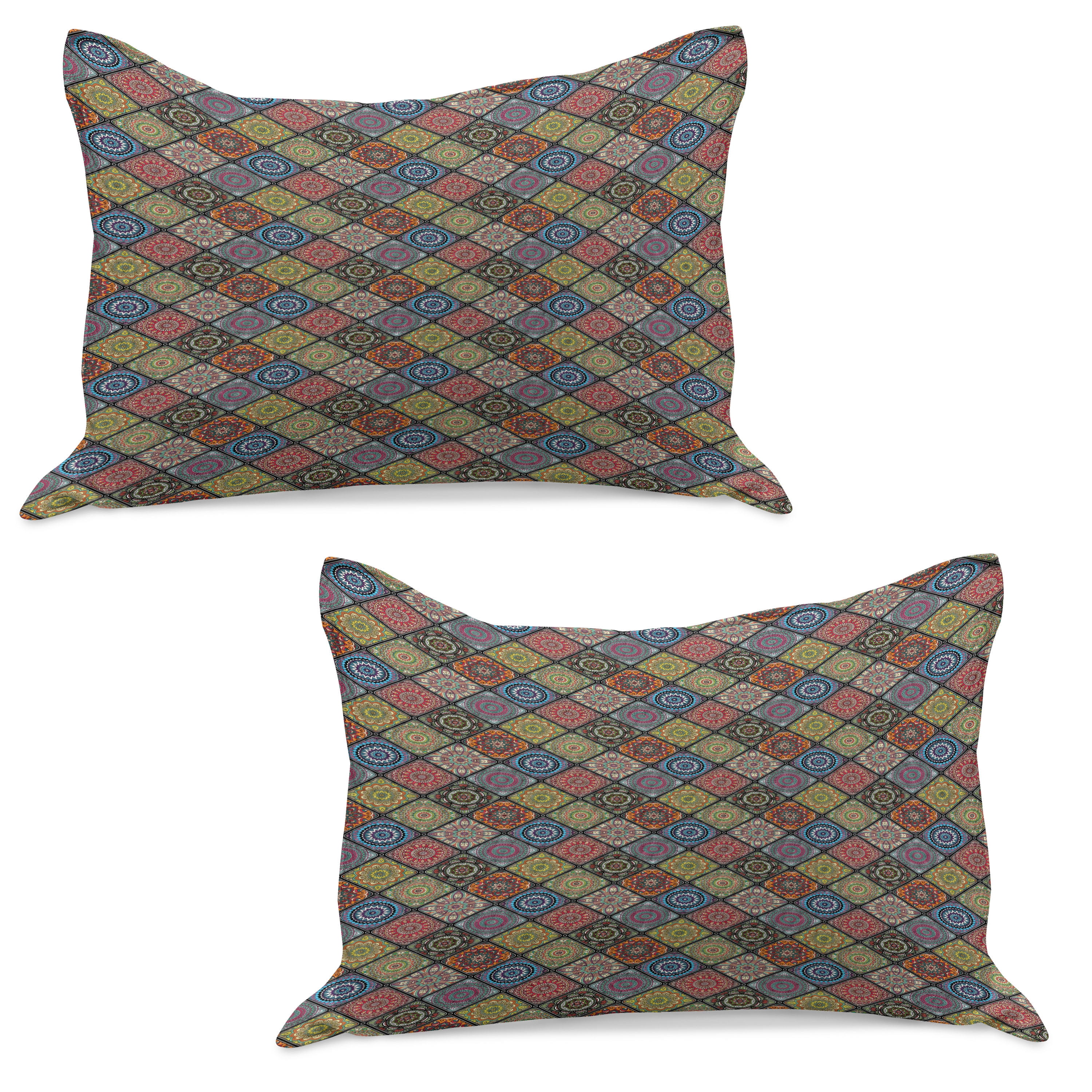 Mandala Knitted Quilt Pillowcover Set of 2, Checkered Rectangles ...