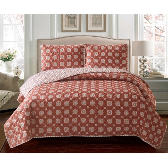 Mandala Lattice and Ironwork 3pc Quilt Set Full/Queen red - Walmart.com