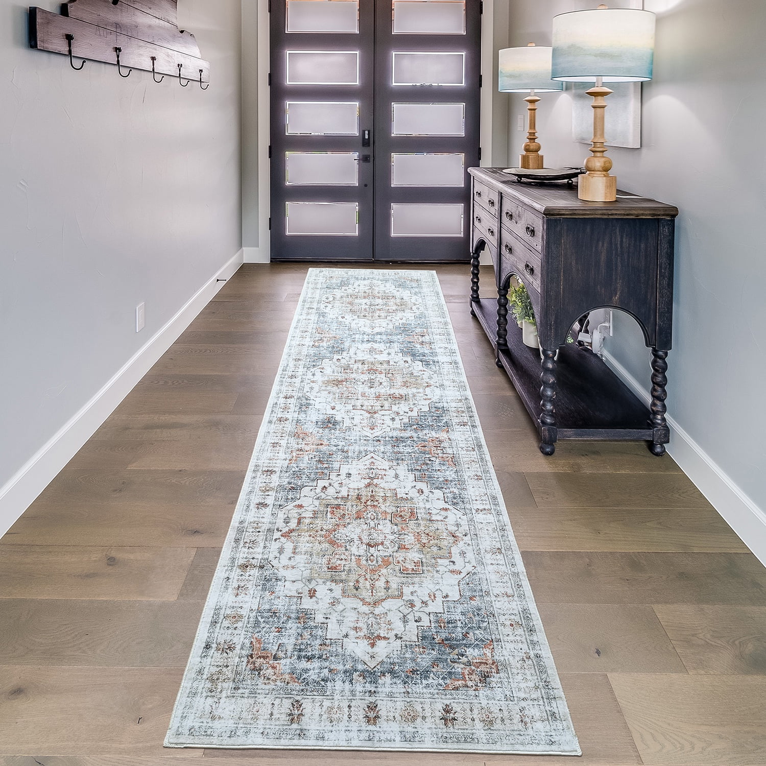 Mandala - Machine Washable Runner Rugs 2 x 8 - Stain Resistant Colorful ...