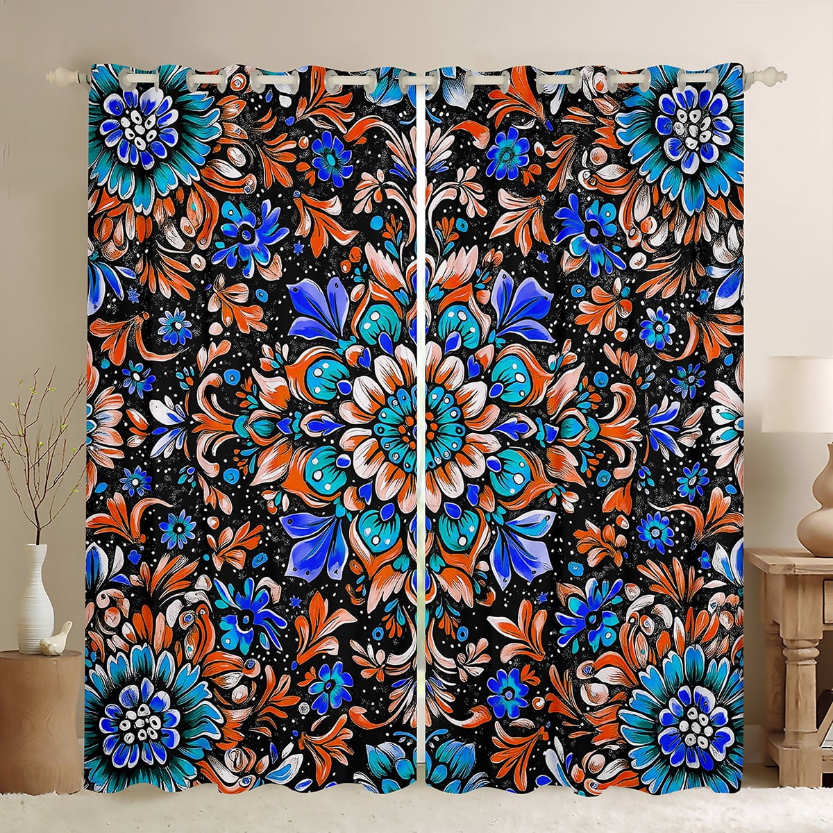 Mandala Mexican Otomi Window Curtains Drapes,Retro Flower Floral ...