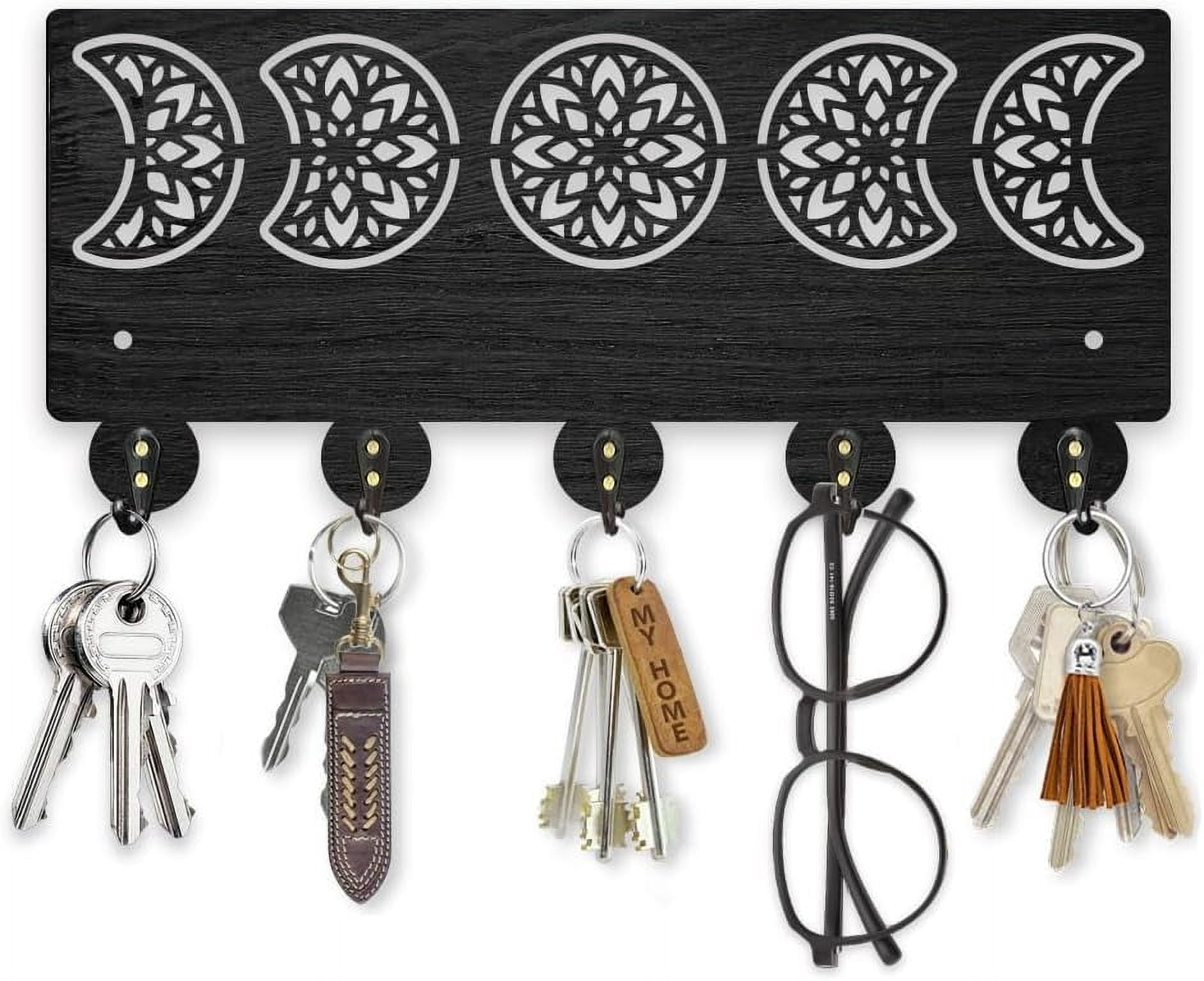Mandala Moon Phase Key Holder for Wall 11.8x5.3inch Floral Moon Wood ...
