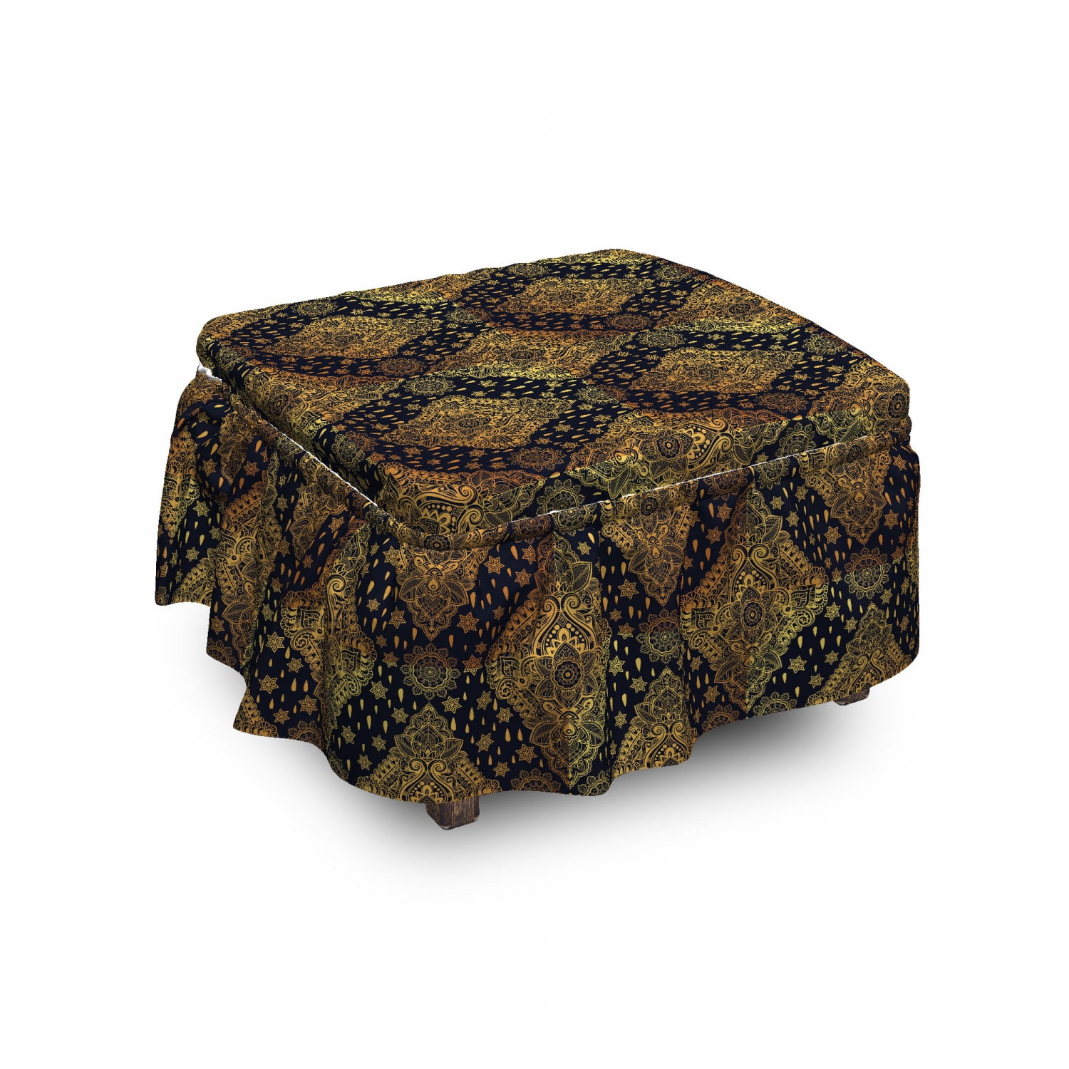 Mandala Ottoman Cover, Boho Paisley Folklore, 2 Piece Slipcover Set ...