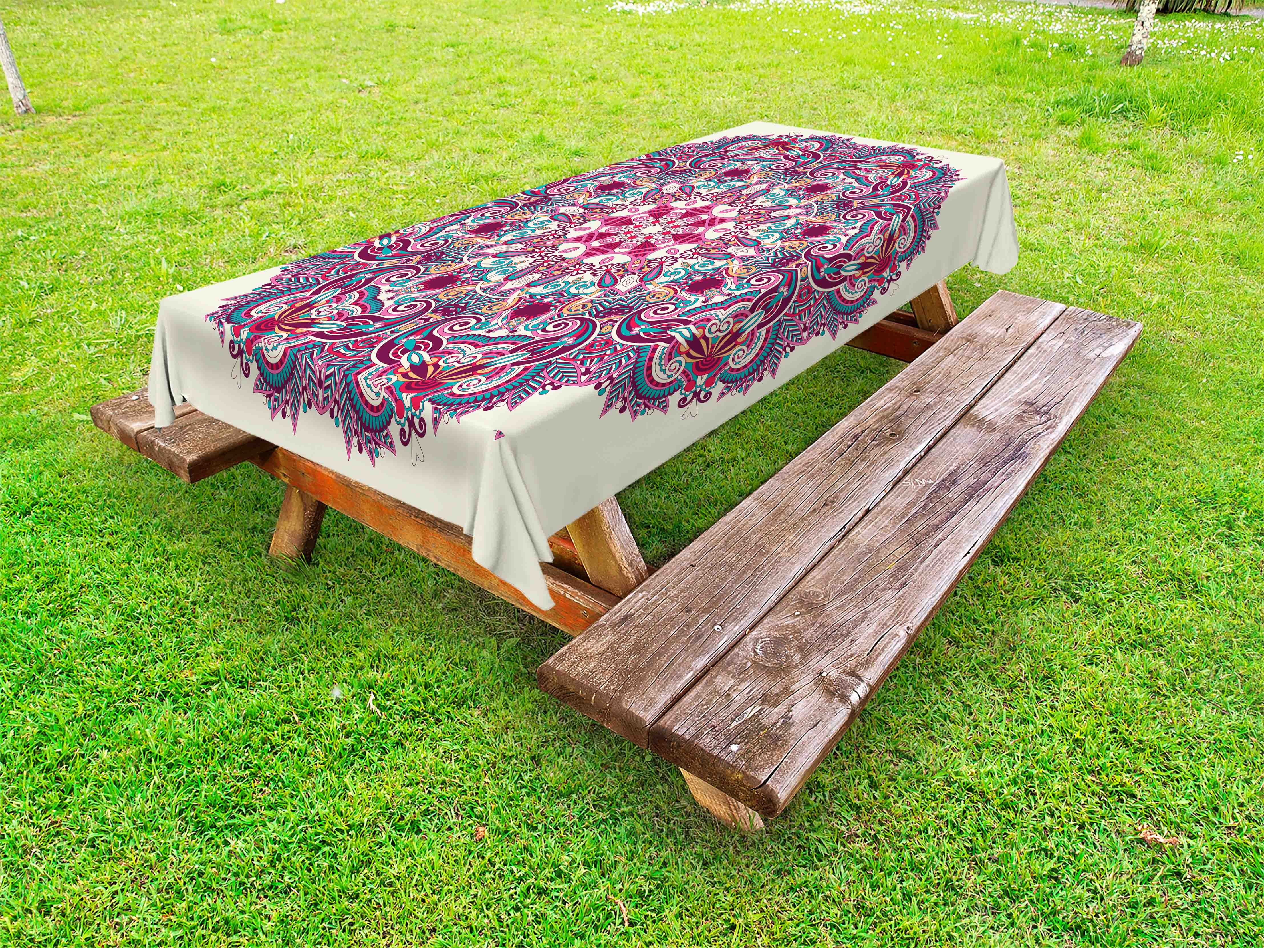 Mandala Outdoor Tablecloth, Detailed Mandala Pattern with Flower and ...