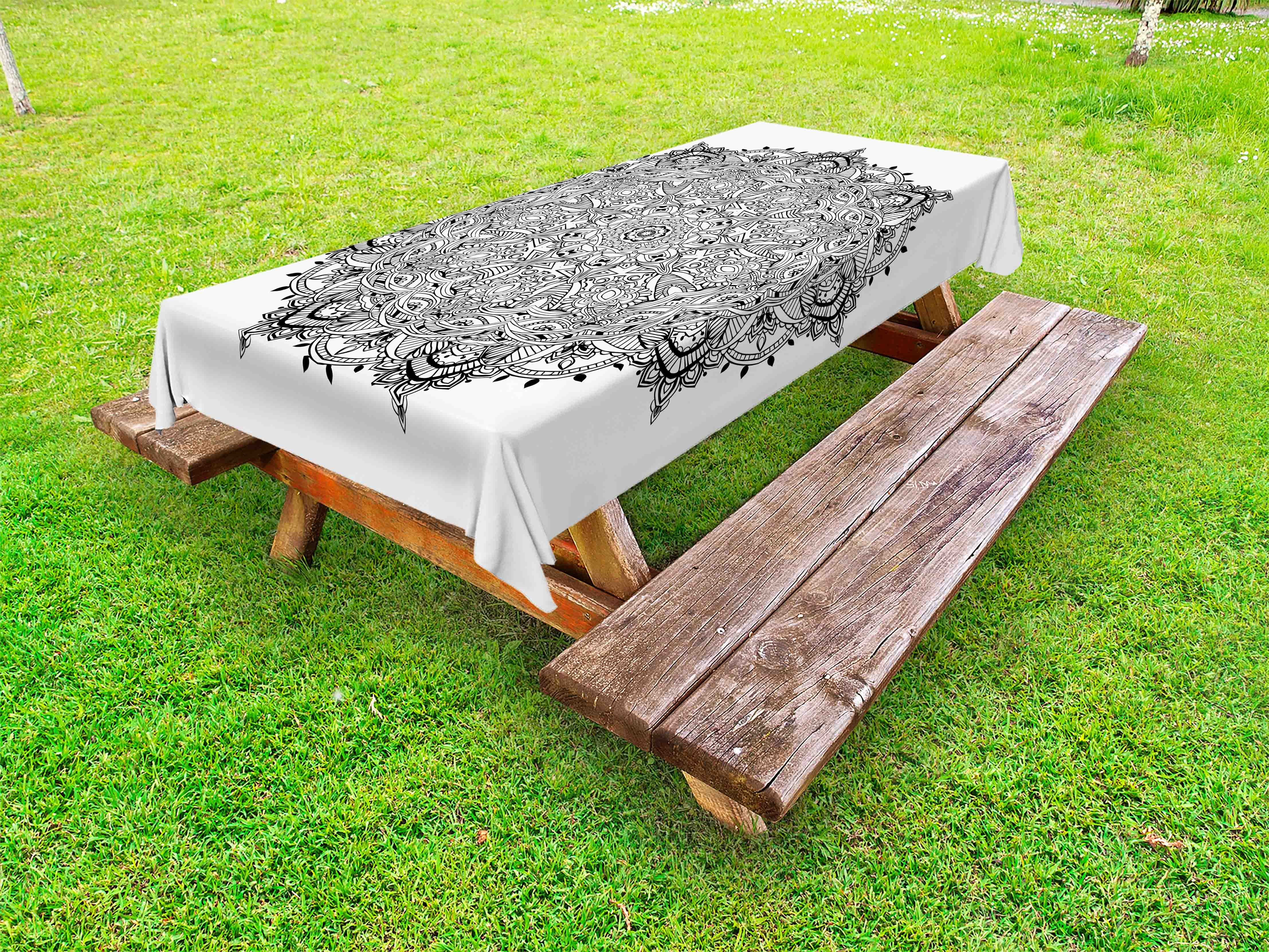 Mandala Outdoor Tablecloth, Lace Like Macro Round Tribal Motif with Mix ...
