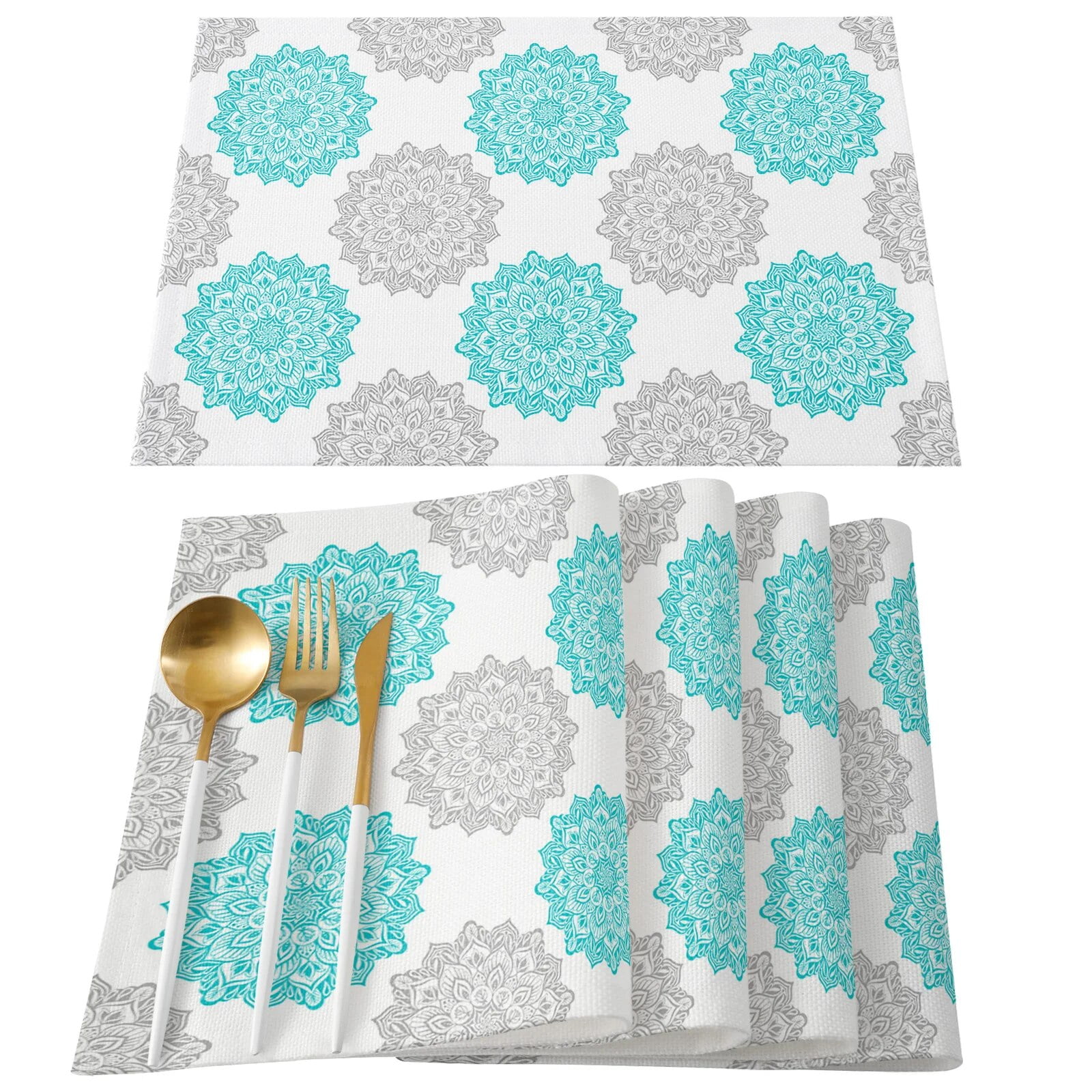 Mandala Pattern Aqua Table Mats for Dining Table Kitchen Table Coaster ...