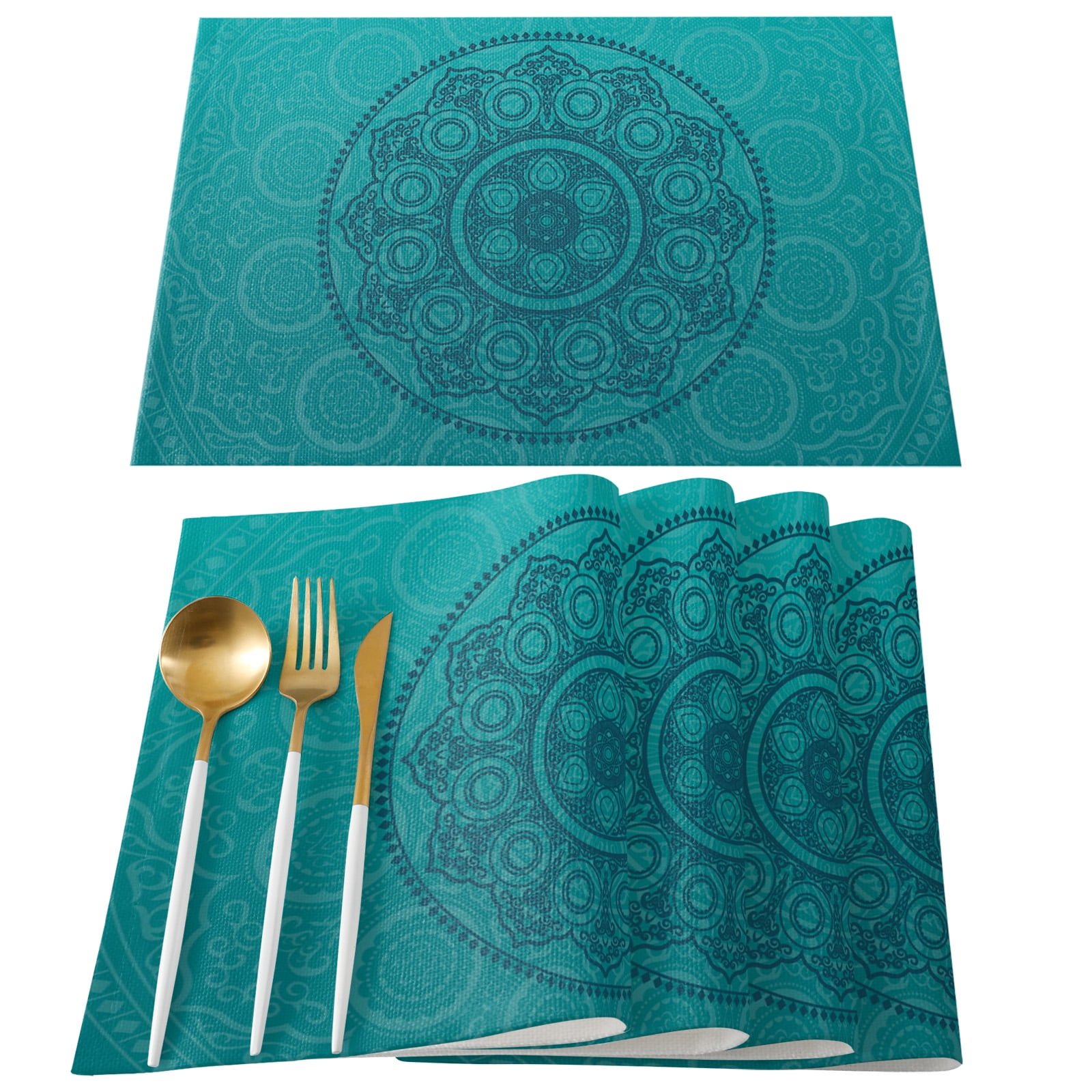 Mandala Pattern Aqua Table Mats for Dining Table Kitchen Table Coaster ...