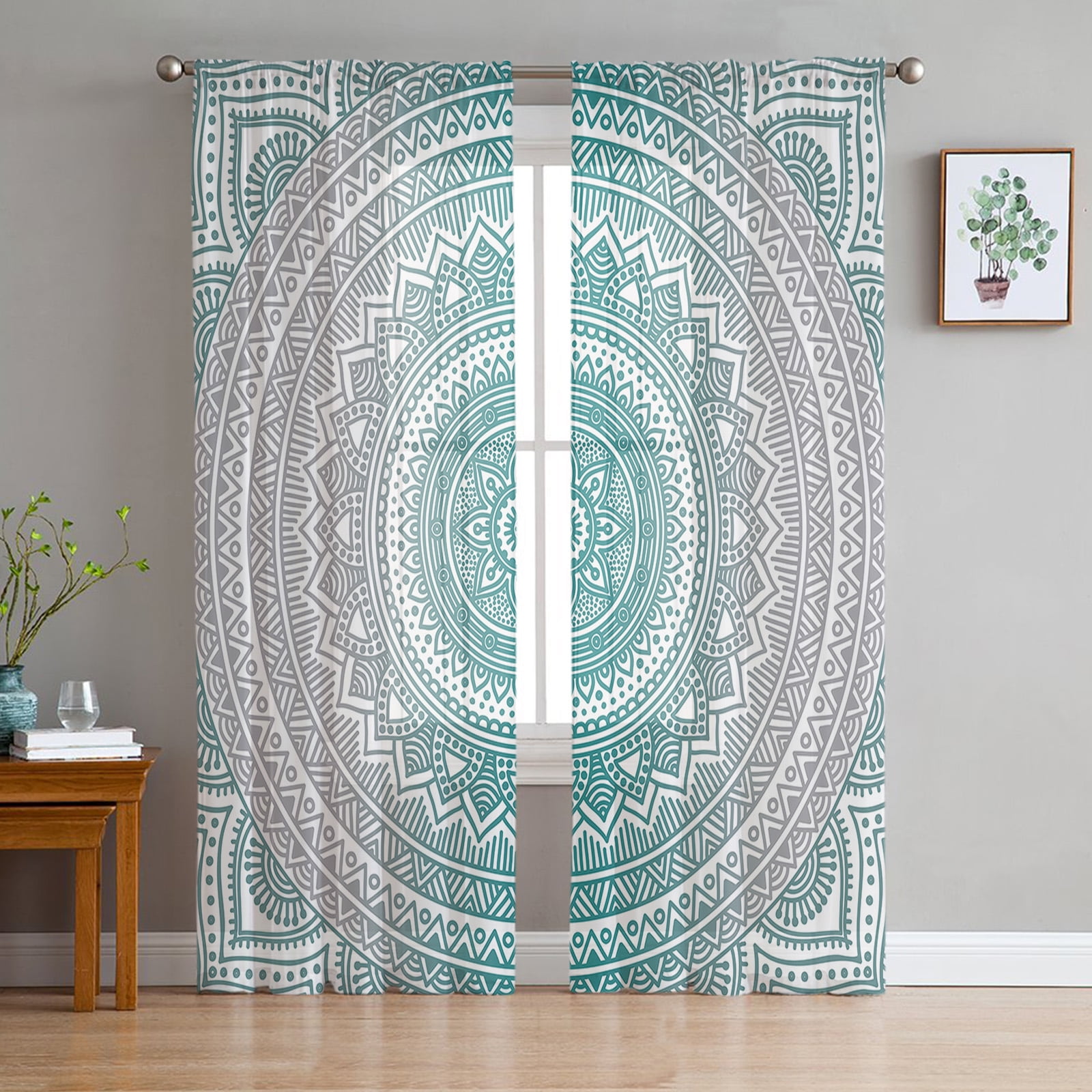 Mandala Pattern Boho Style Sheer Curtains for Living Room The Bedroom ...