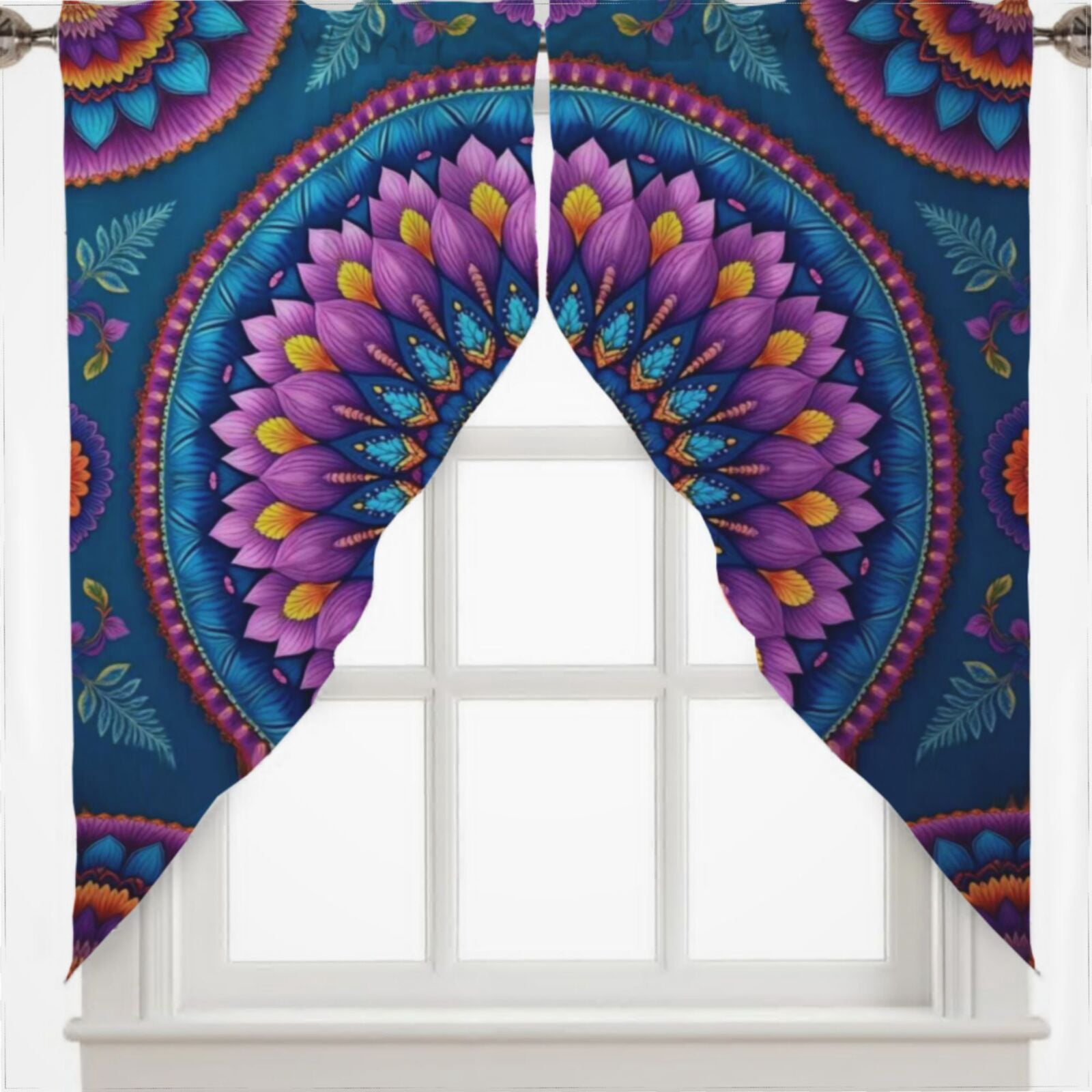 Mandala Pattern Purple Swag Valances For Windows 2 Pack For Kitchen ...