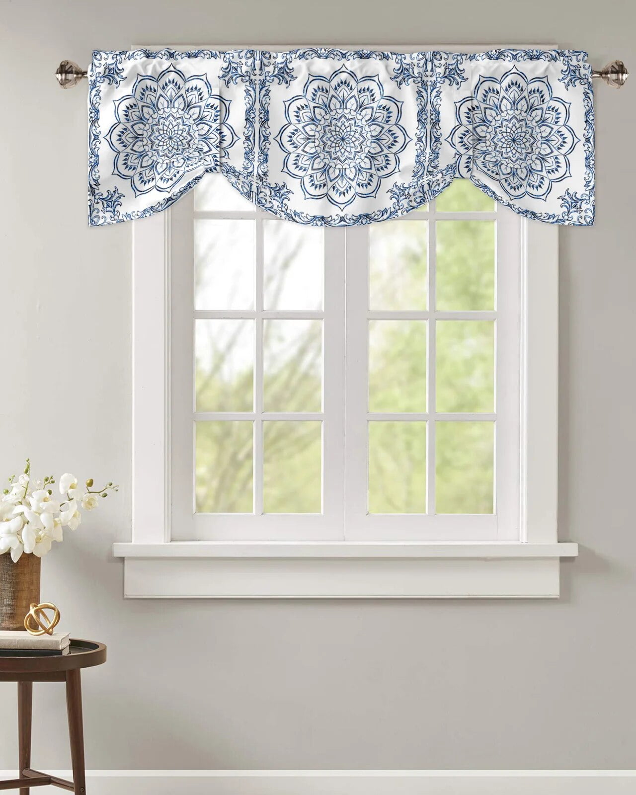 Mandala Pattern Retro Blue Small Curtain Rod Pocket Short Curtains Home ...